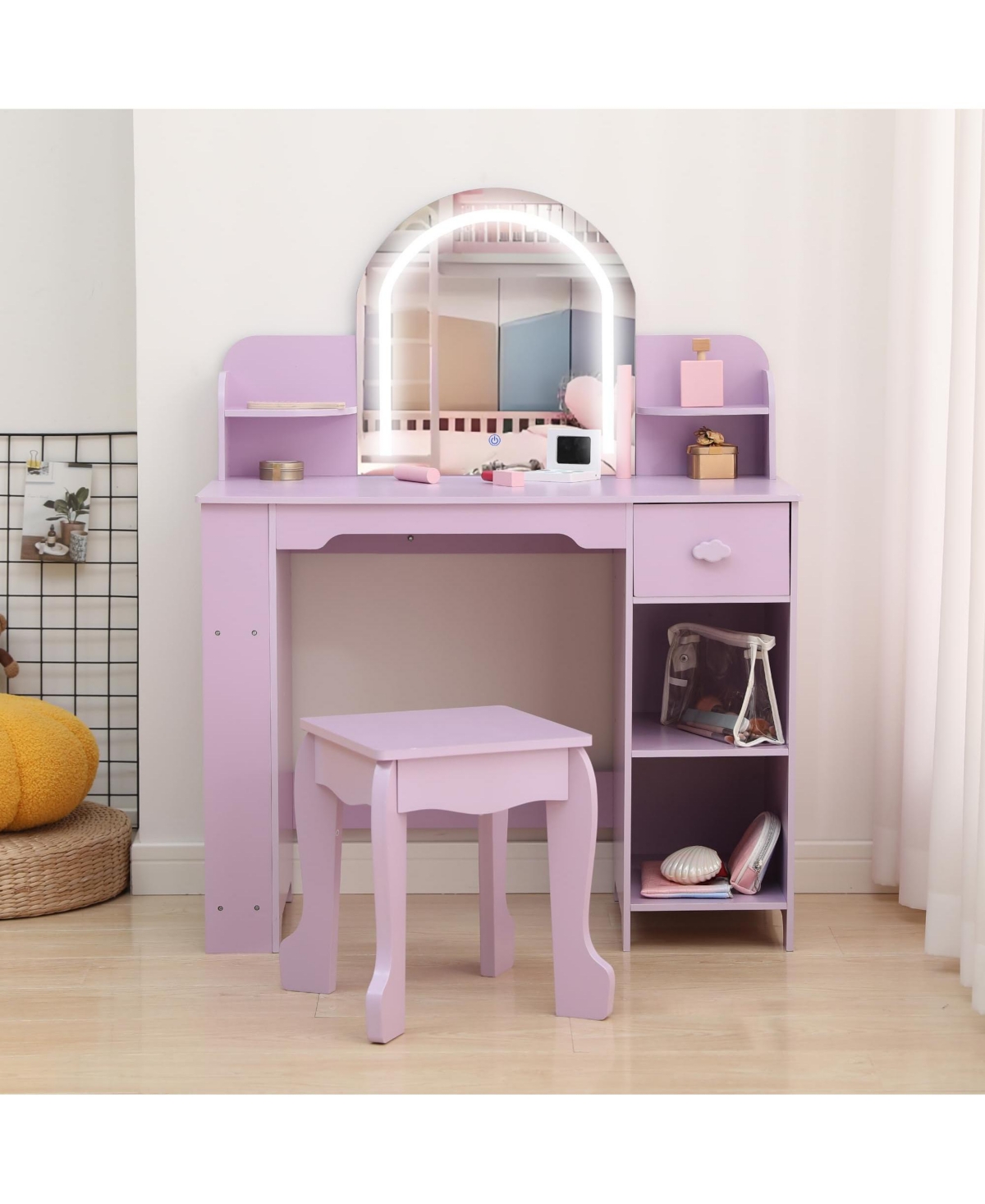 Click here for gaomon Lighted Mirror Kids Vanity Table and Stool... prices