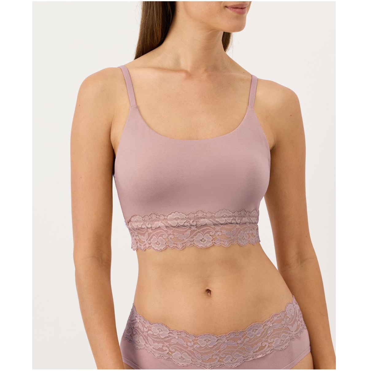 Click here for Pact Womens Lace Modern Scoop Bralette - Dusted vi... prices