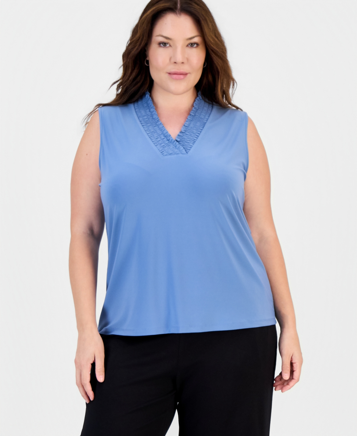 Click here for Anne Klein Plus Size Smocked V-Neck Sleeveless Top... prices