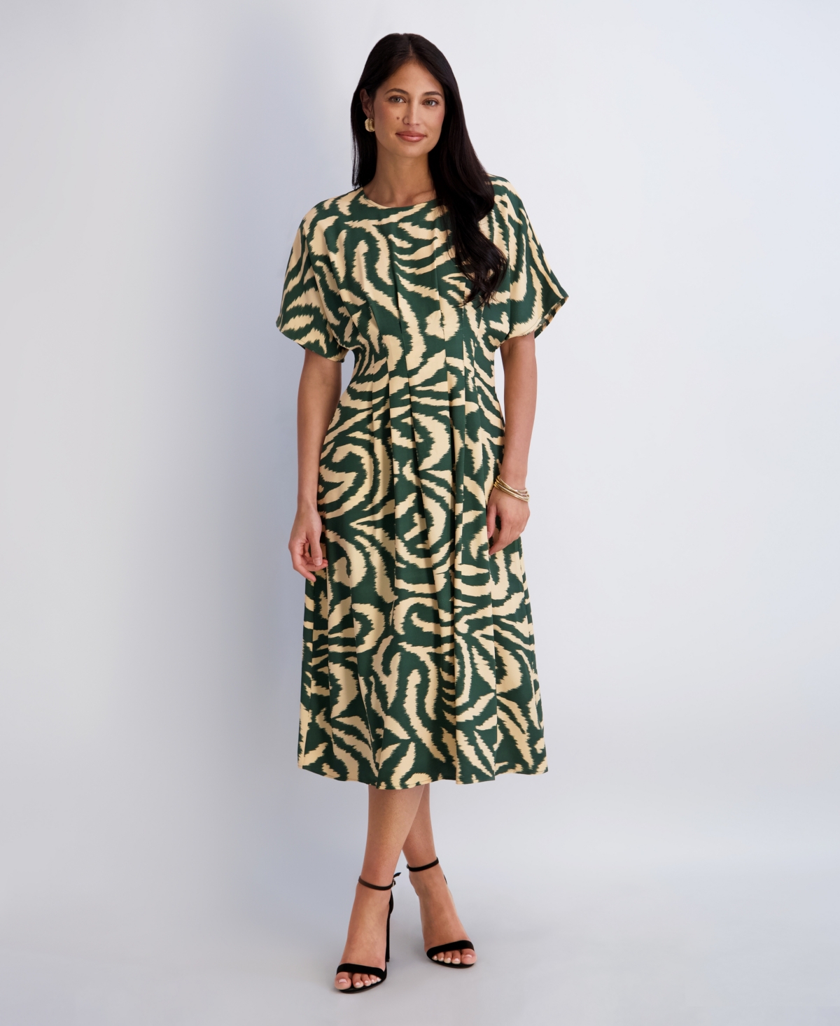 Click here for Kensie Womens Printed Crewneck Midi Dress - Green/... prices