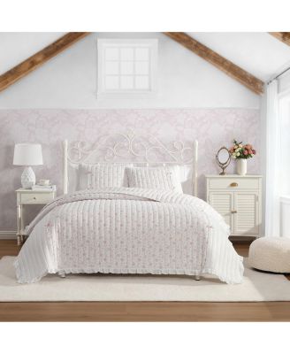 Alex Bella Emma Cottage Floral Shabby Chic Ruffled Embellished Microfiber Quilt Set