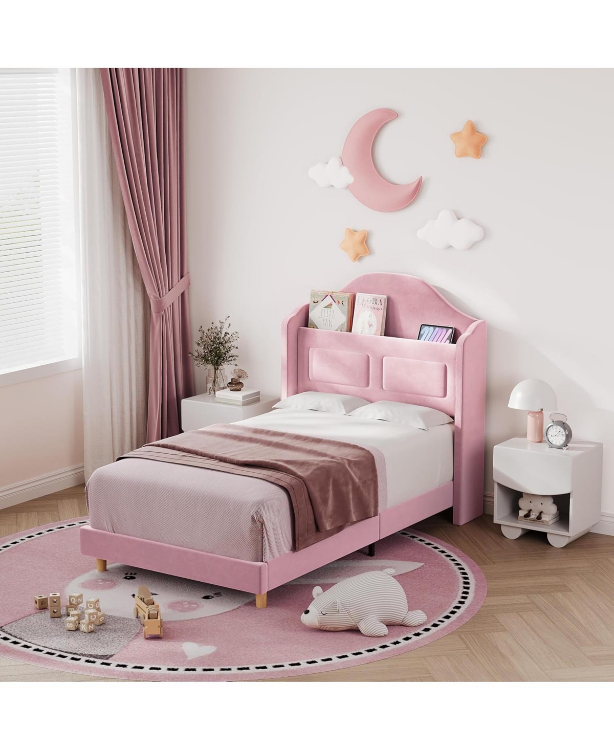 Click here for gaomon Twin Velvet Platform Bed with Wingback And... prices