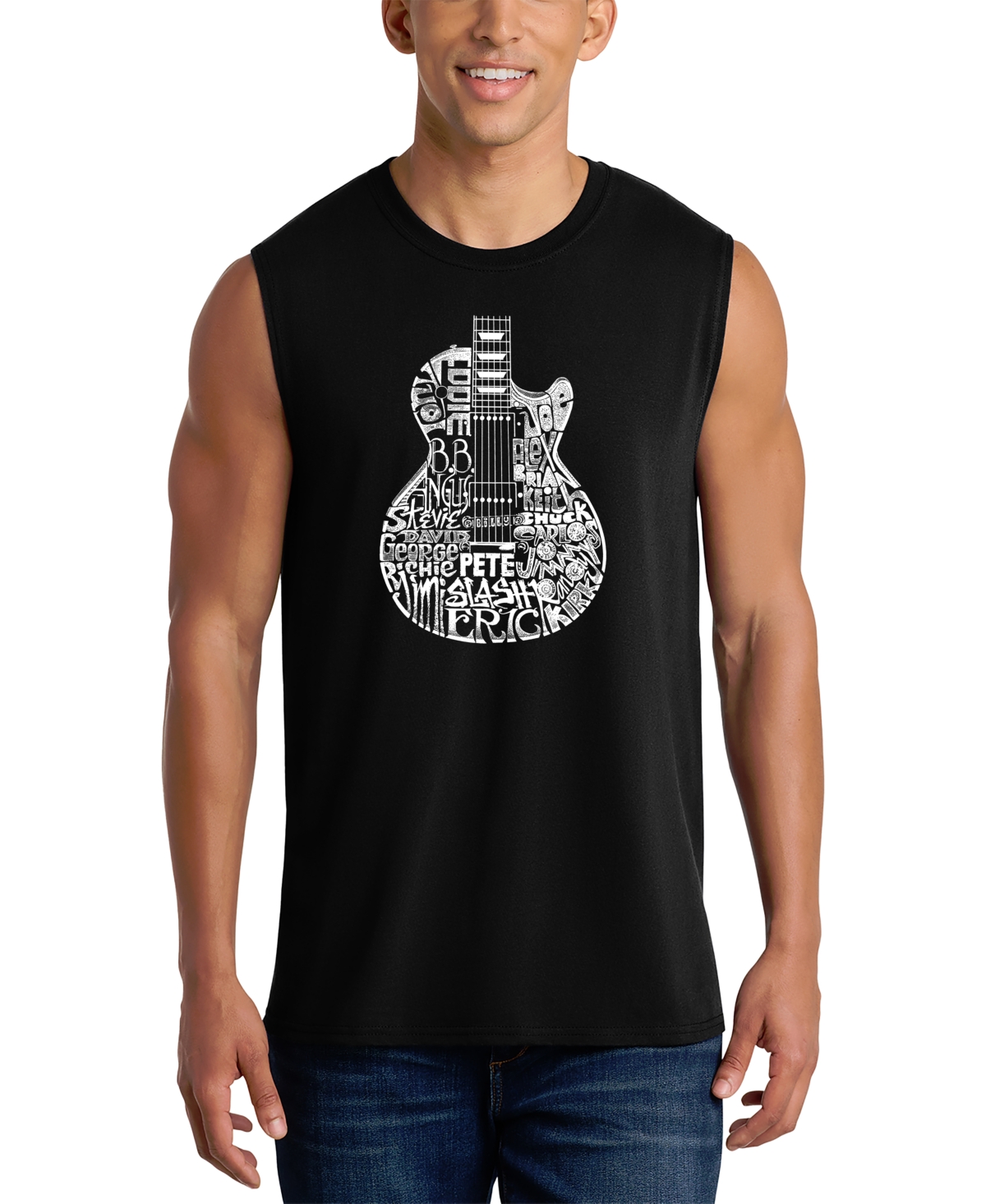 Click here for La Pop Art Mens Guitar Word Art Graphic Tank Top -... prices