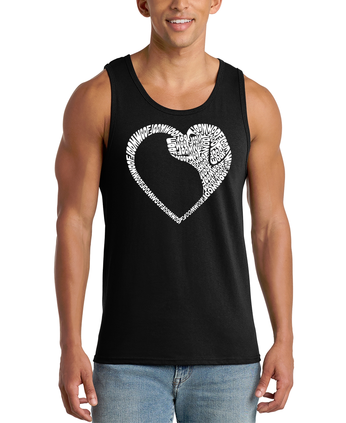 Click here for La Pop Art Mens Woof Heart Graphic Tank Top - Blac... prices