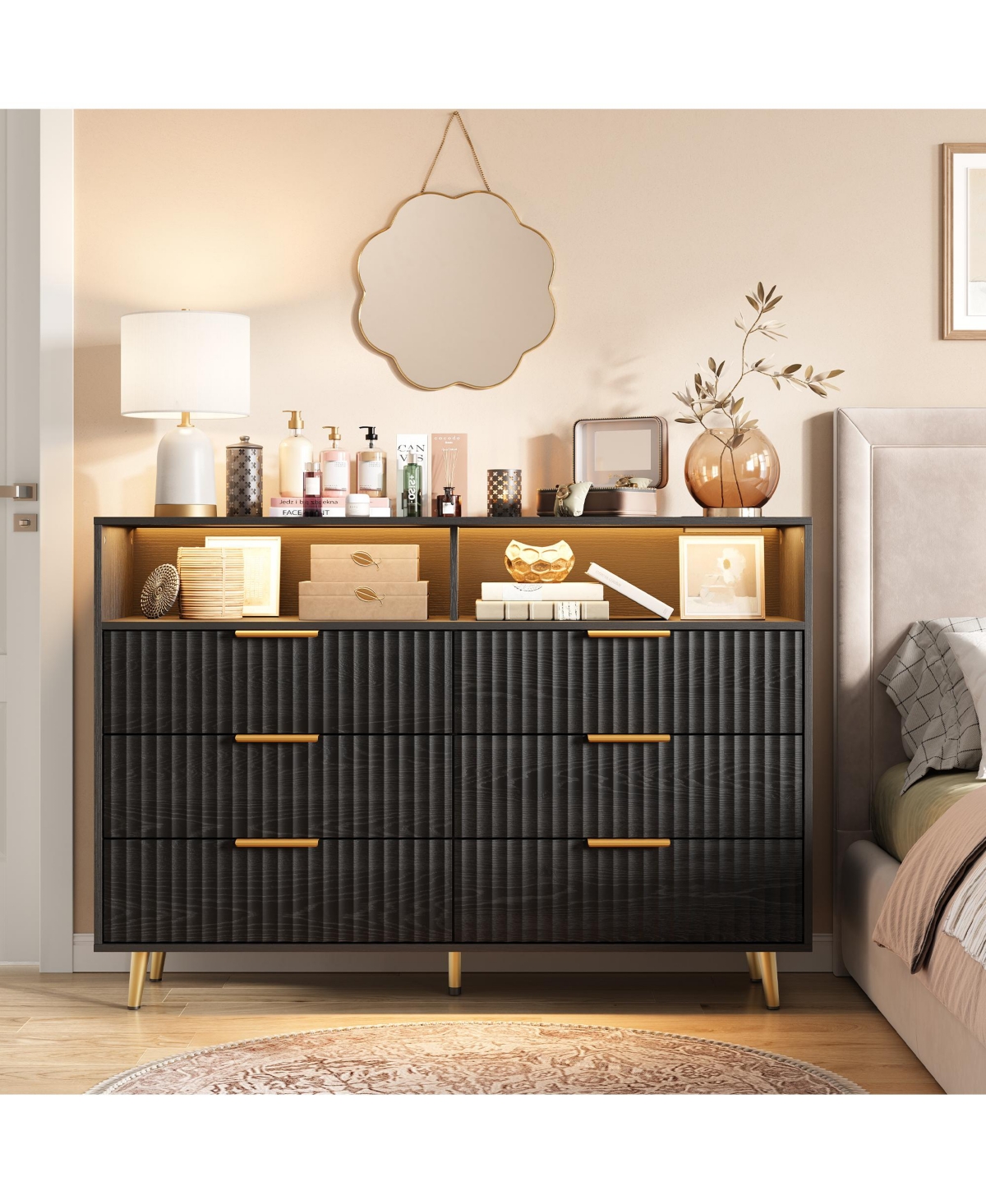 Click here for homfan 6-Drawer Fluted Dresser with Charging Stati... prices