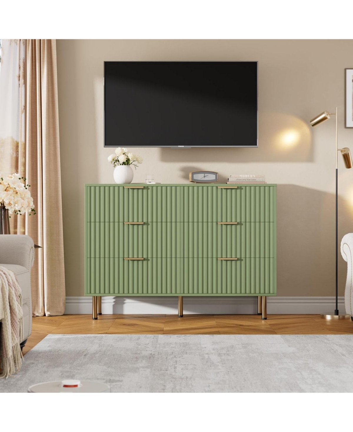 Click here for homfan Modern Fluted 6 Drawer Dresser - Wide Woode... prices