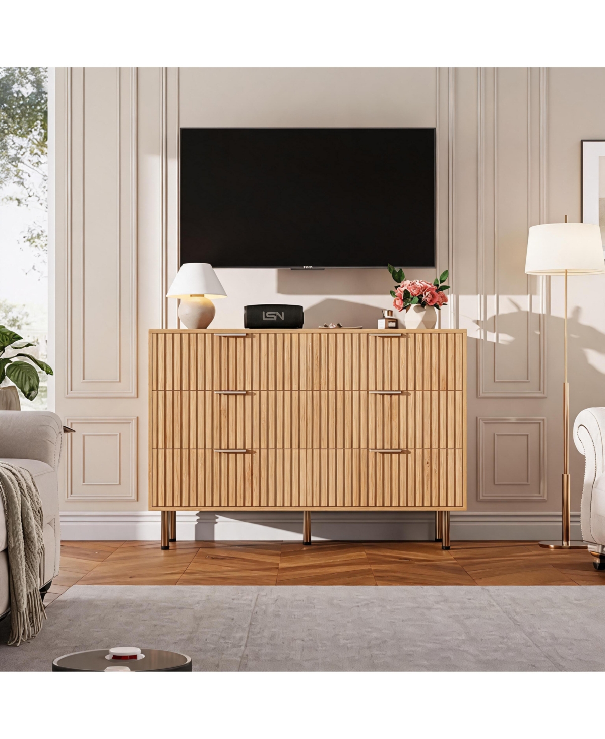 Click here for homfan Modern Fluted 6 Drawer Dresser - Wide Woode... prices