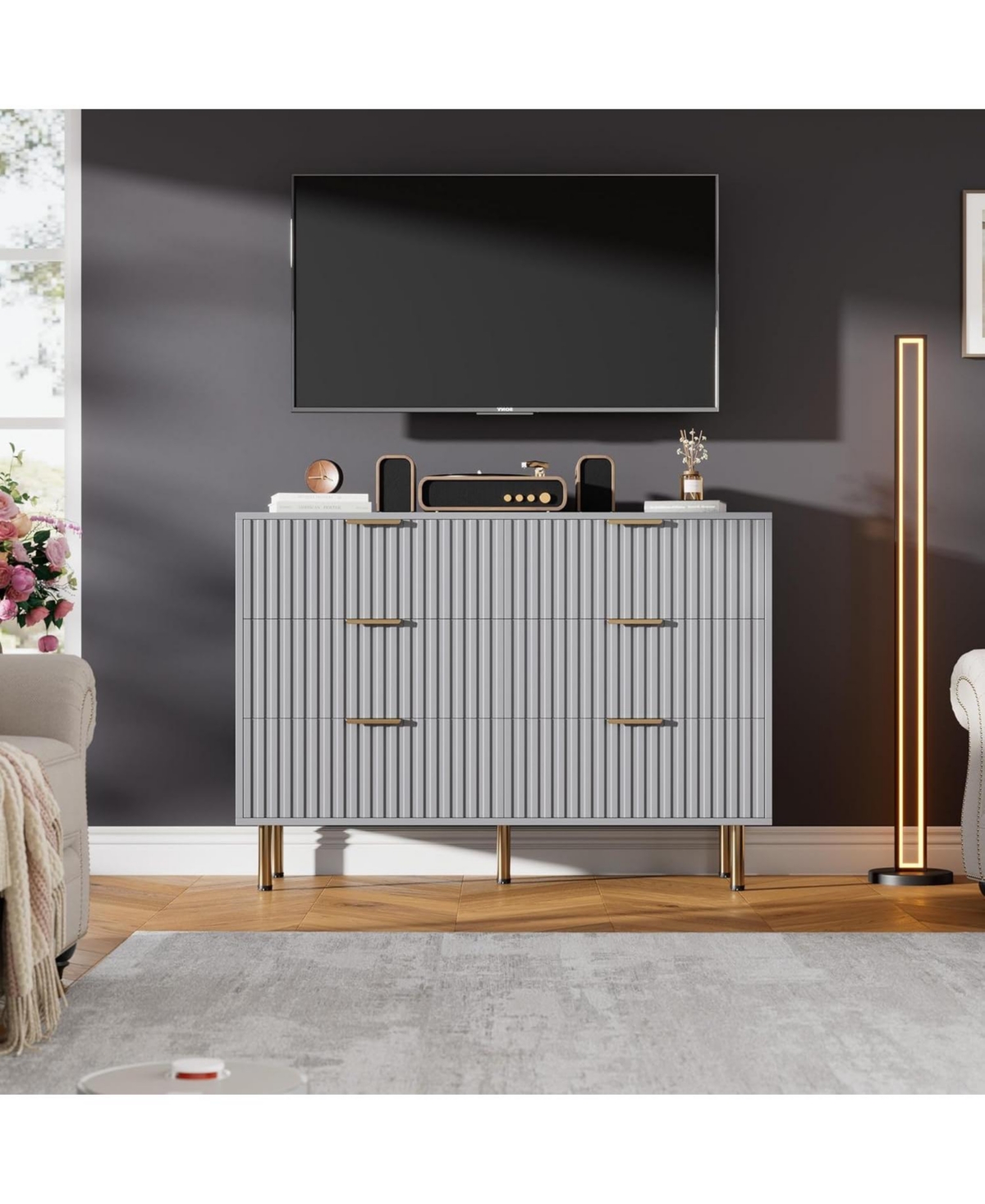 Click here for homfan Modern Fluted 6 Drawer Dresser - Wide Woode... prices