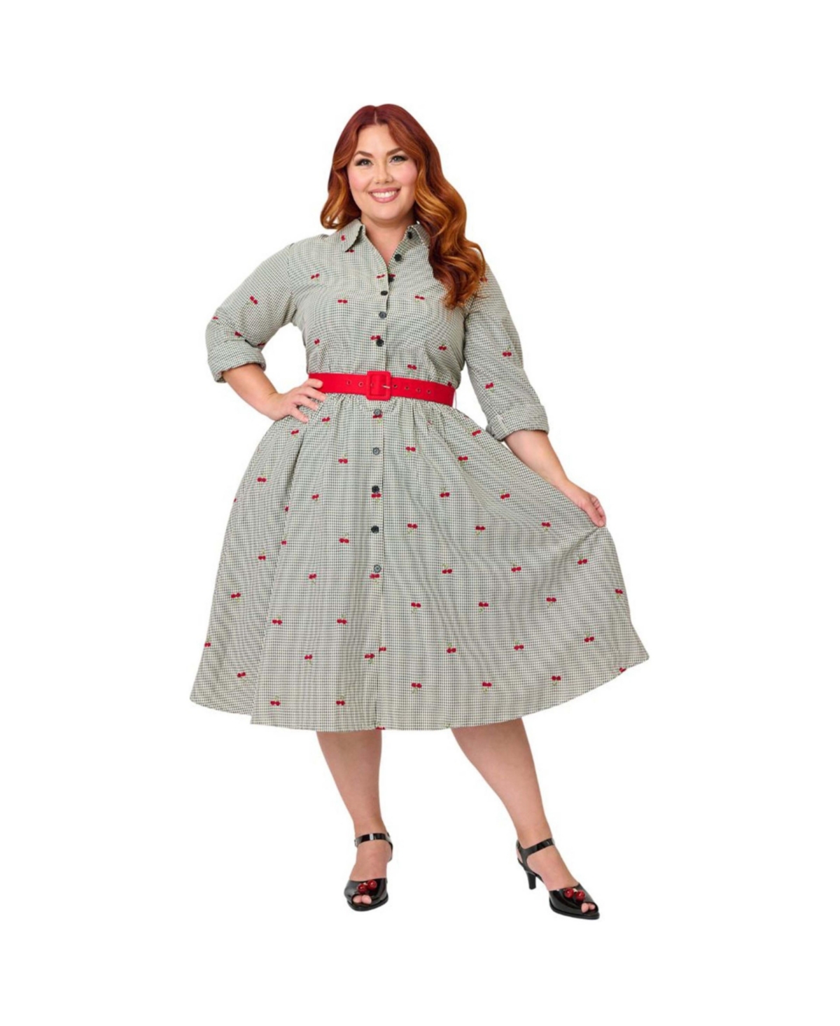 Click here for Unique Vintage Plus Size Long Sleeve Belted Shirt... prices