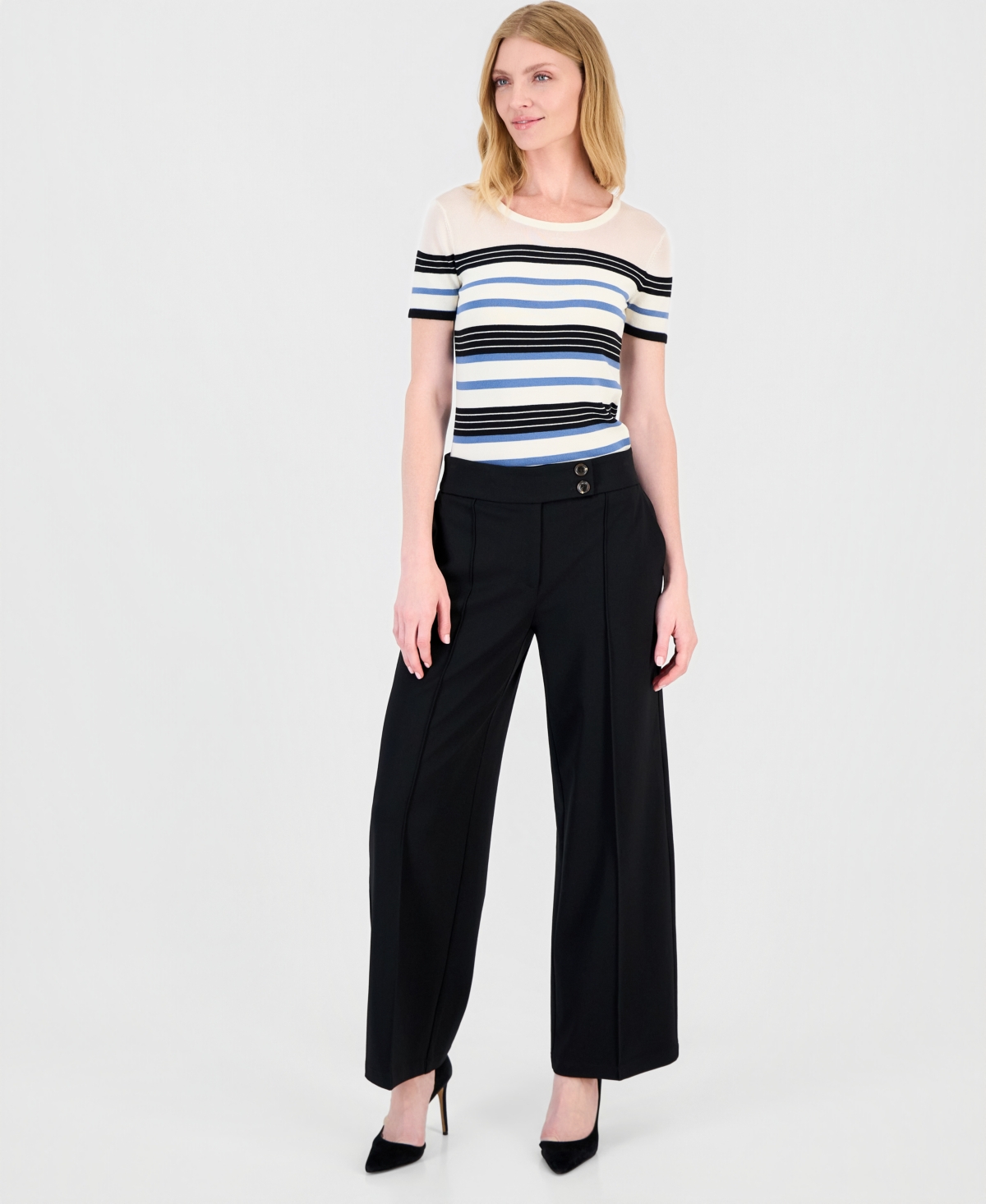 Click here for T Tahari Womens Extended Tab Wide Leg Pants - Blac... prices