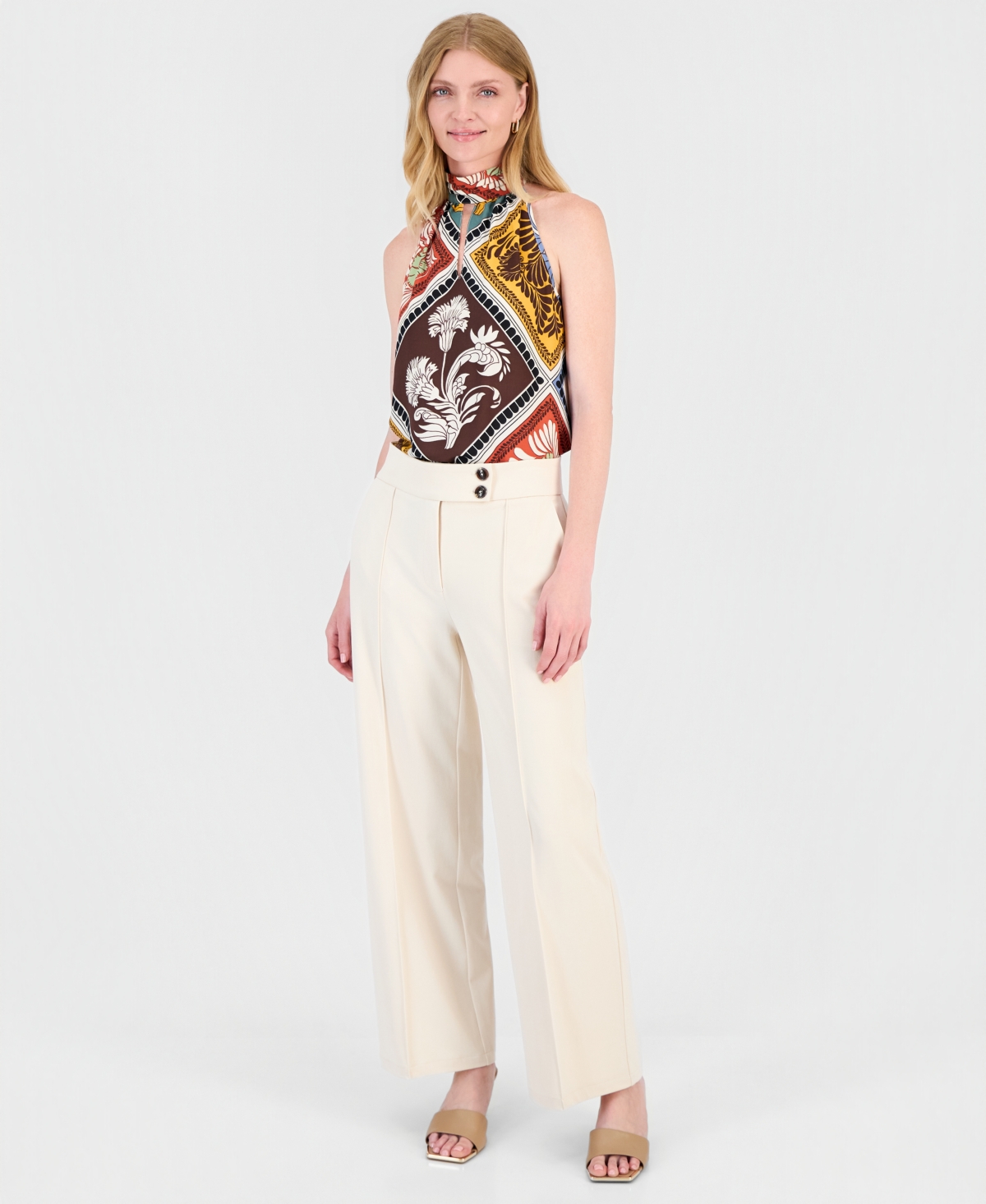 Click here for T Tahari Womens Extended Tab Wide Leg Pants - Crea... prices