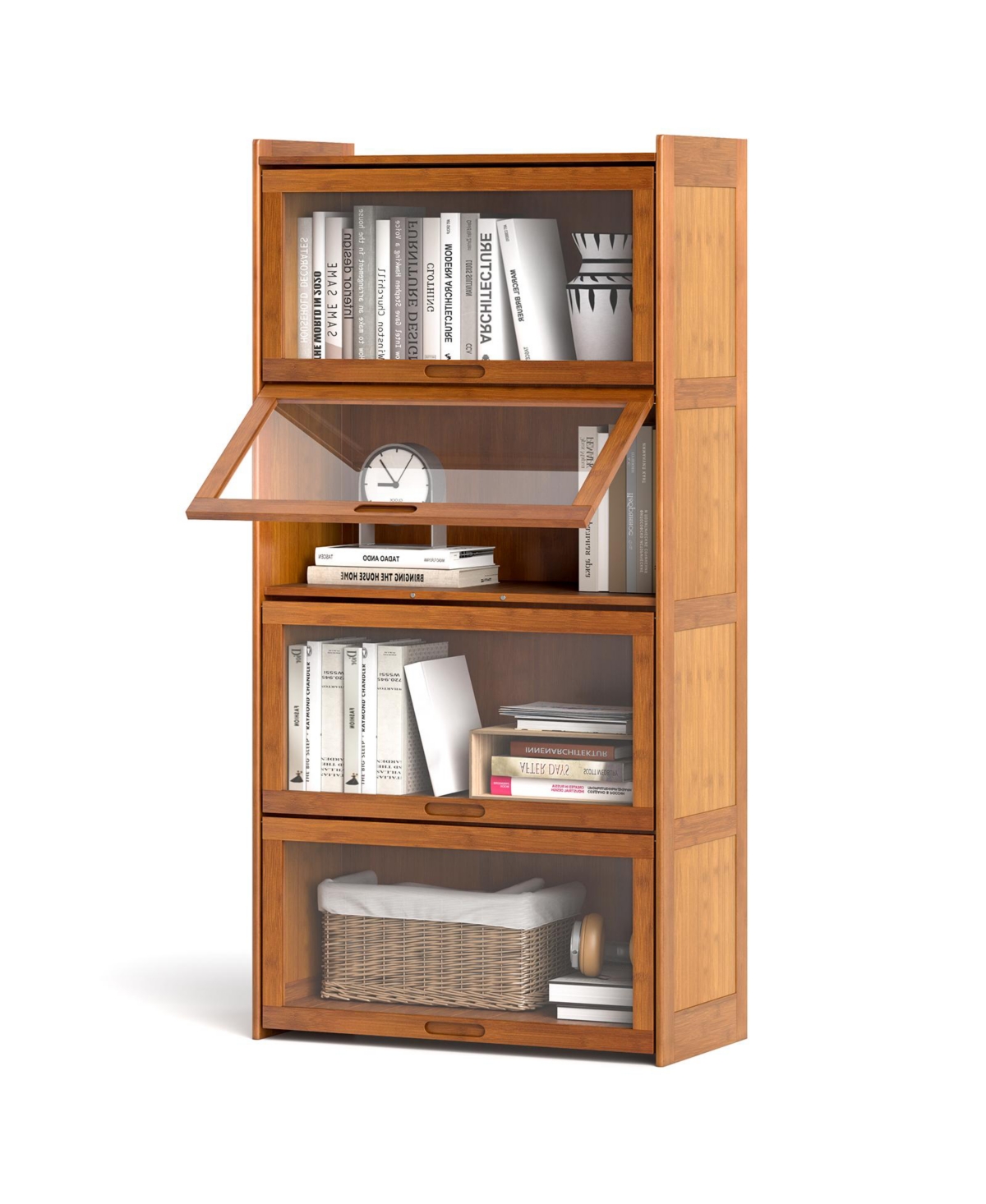 Click here for Gymax 4 Tier Bamboo Bookshelf with Doors See Throu... prices