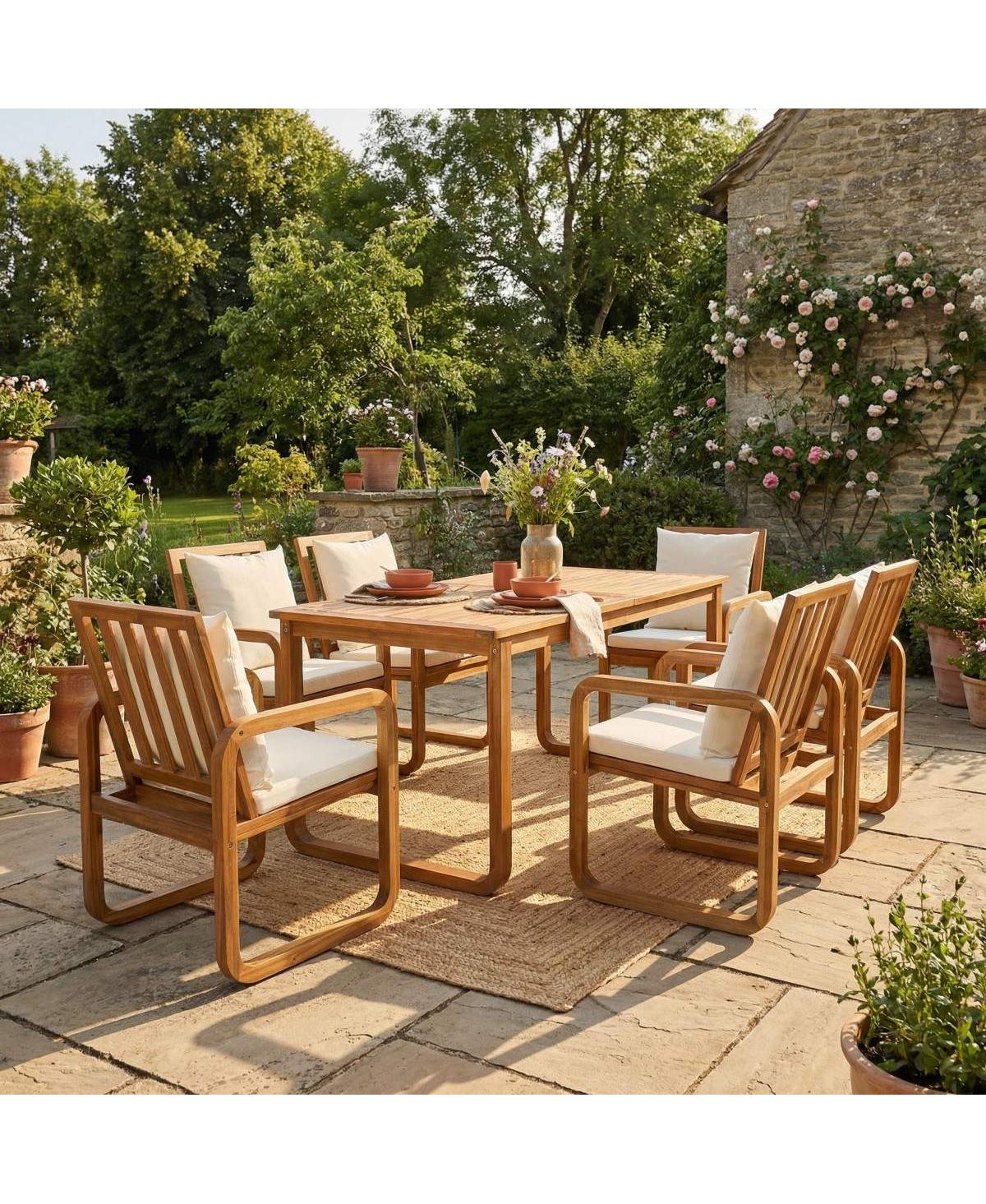 Click here for Asagikoiai 7-Piece Acacia Wood Patio Dining Set wi... prices