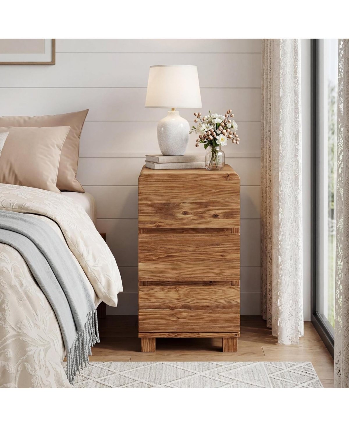 Click here for Tribesigns Solid Wood Nightstand with 3 Drawers  R... prices