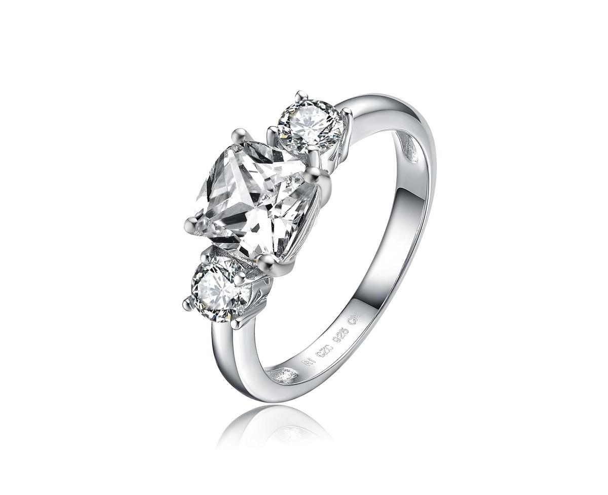 Click here for Rachel Glauber Radiant White Gold Plated 3-Stone C... prices