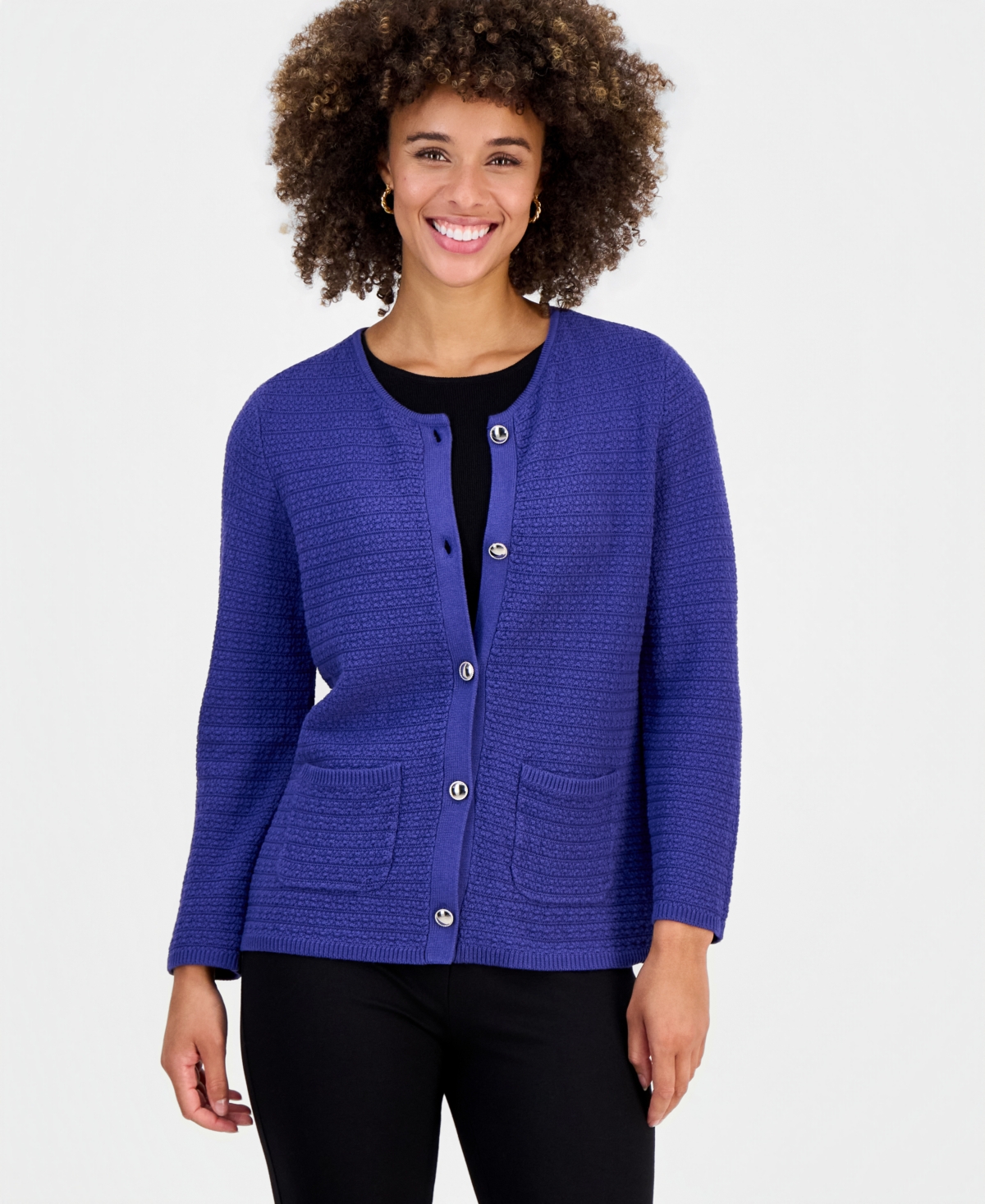 Click here for Kasper Womens Collarless Button-Front Cardigan - R... prices