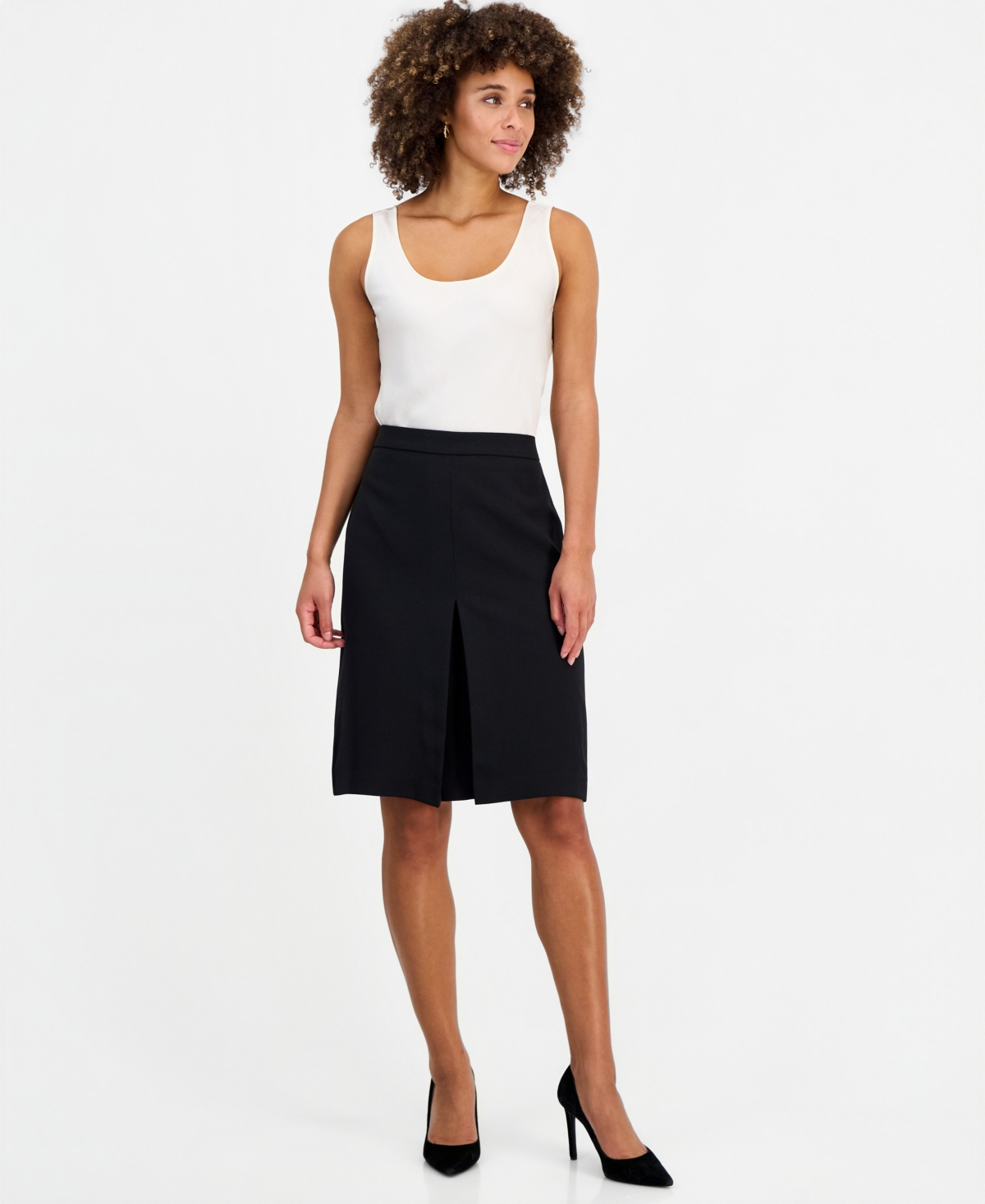 Click here for Kasper Womens Pleat-Front Crepe A-Line Skirt - Bla... prices