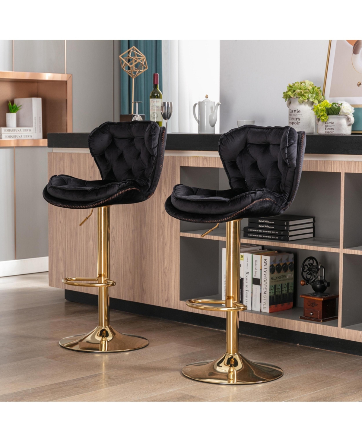 Click here for flynama Modern Velvet Adjustable Bar Stools with C... prices