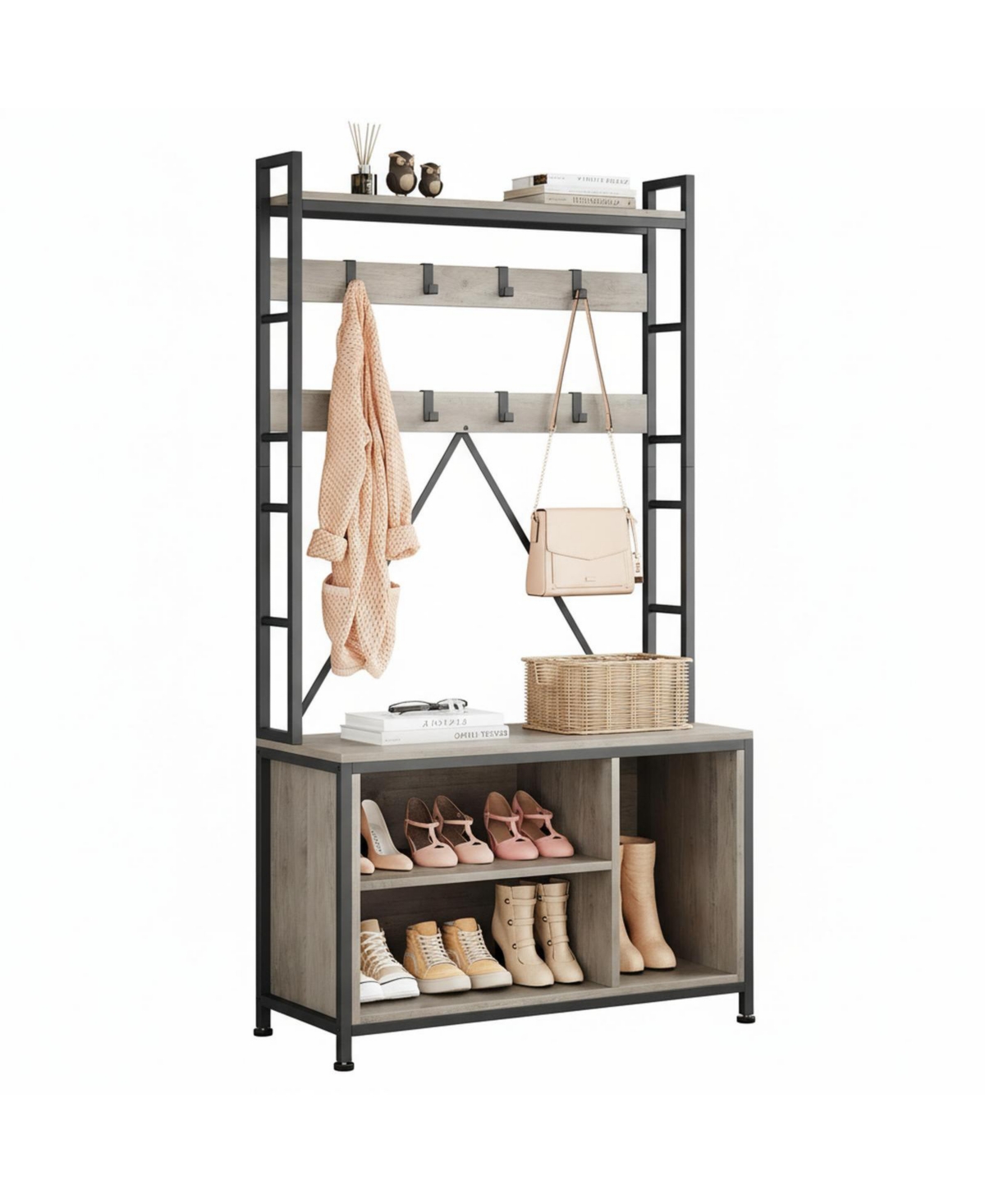 Click here for Yigii Industrial Hall Tree Shoe Bench Coat Rack 8... prices
