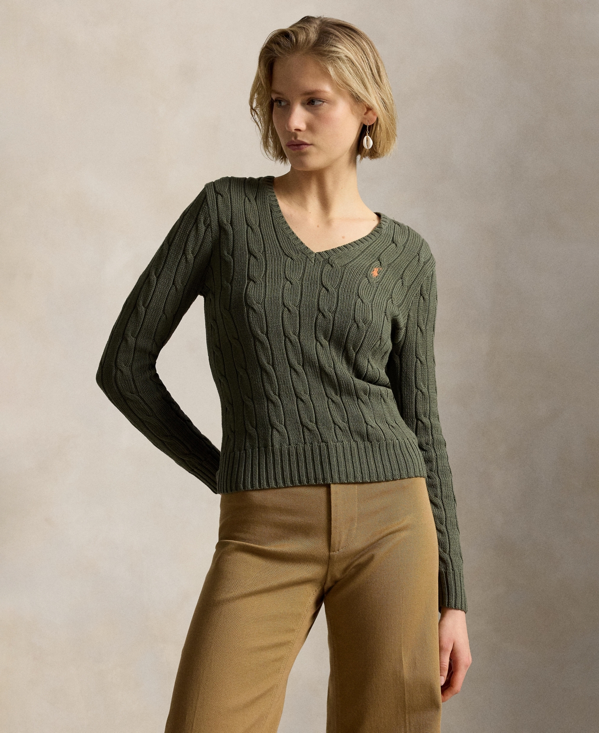 Click here for Polo Ralph Lauren Womens Cable-Knit Cotton V-Neck... prices