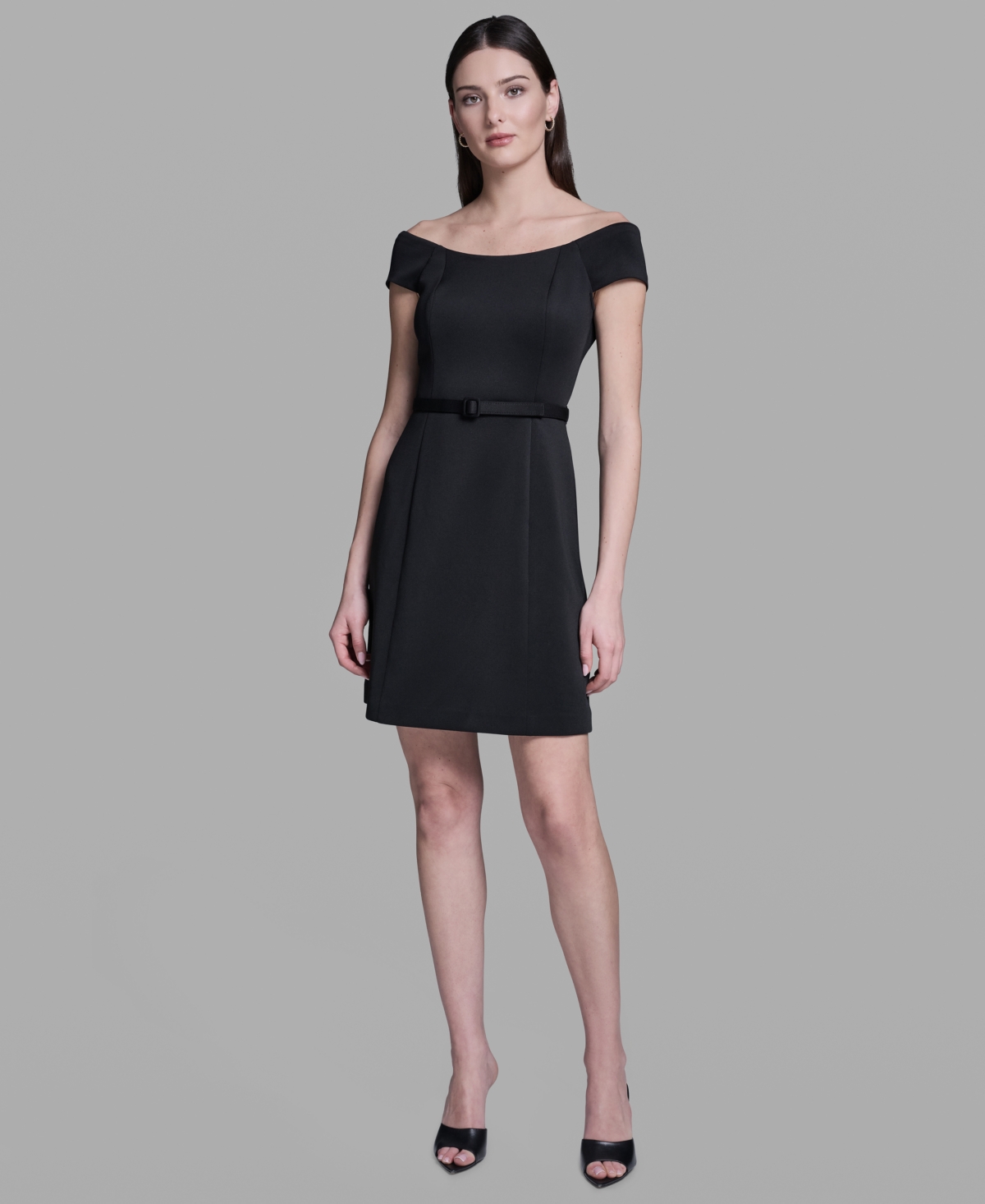 Click here for Bcbg Womens Off-The-Shoulder Scuba Belted Mini Fit... prices