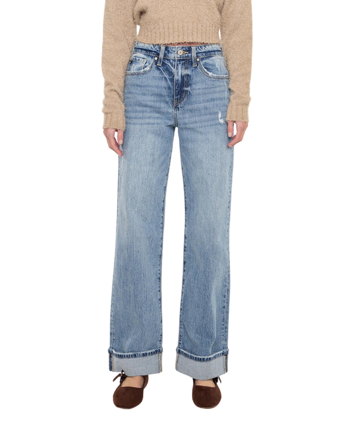 Click here for KanCan Womens Kolbie High Rise Cuffed Wide Leg Jea... prices