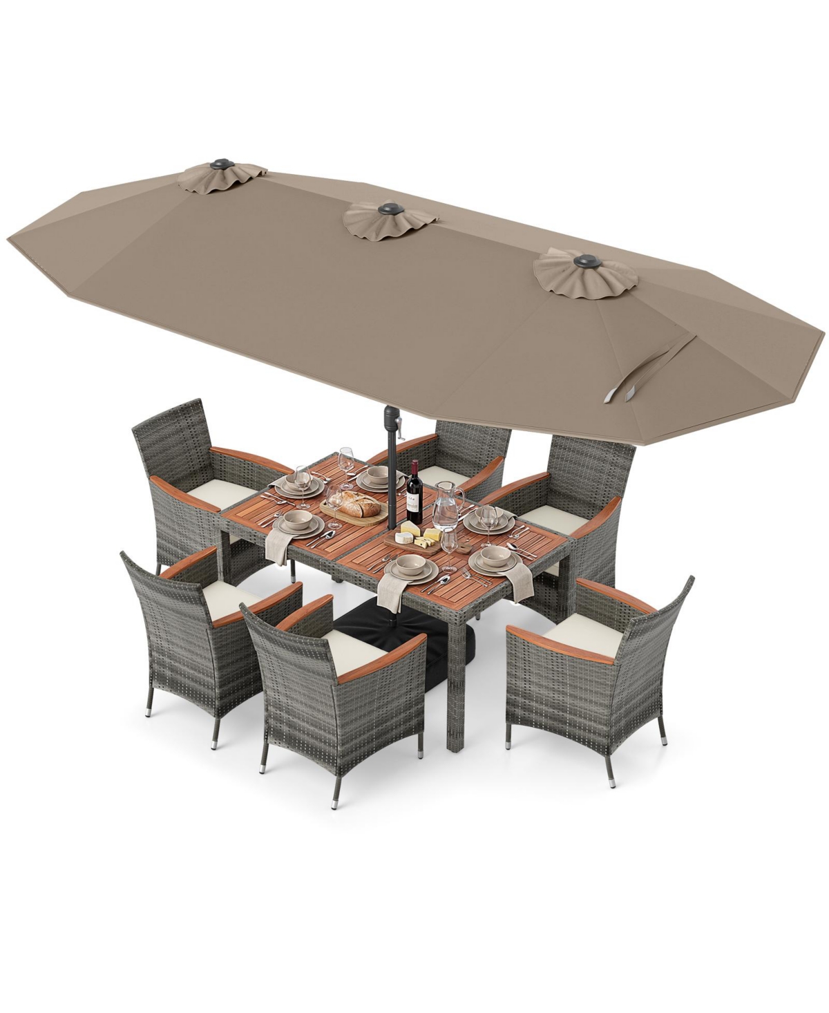 Click here for Gymax 8-Piece Patio Dining Set w/ Double-Sided Mar... prices