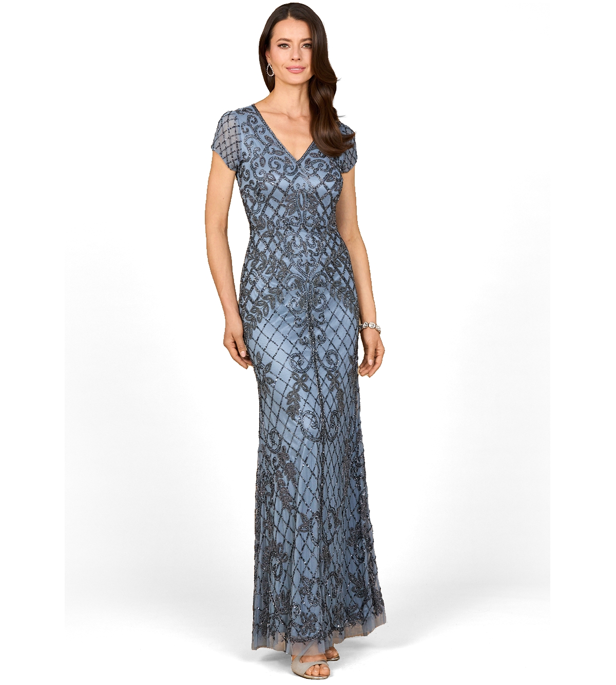 Click here for Lara Womens Cap Sleeve Mermaid Beaded Gown - Ink b... prices