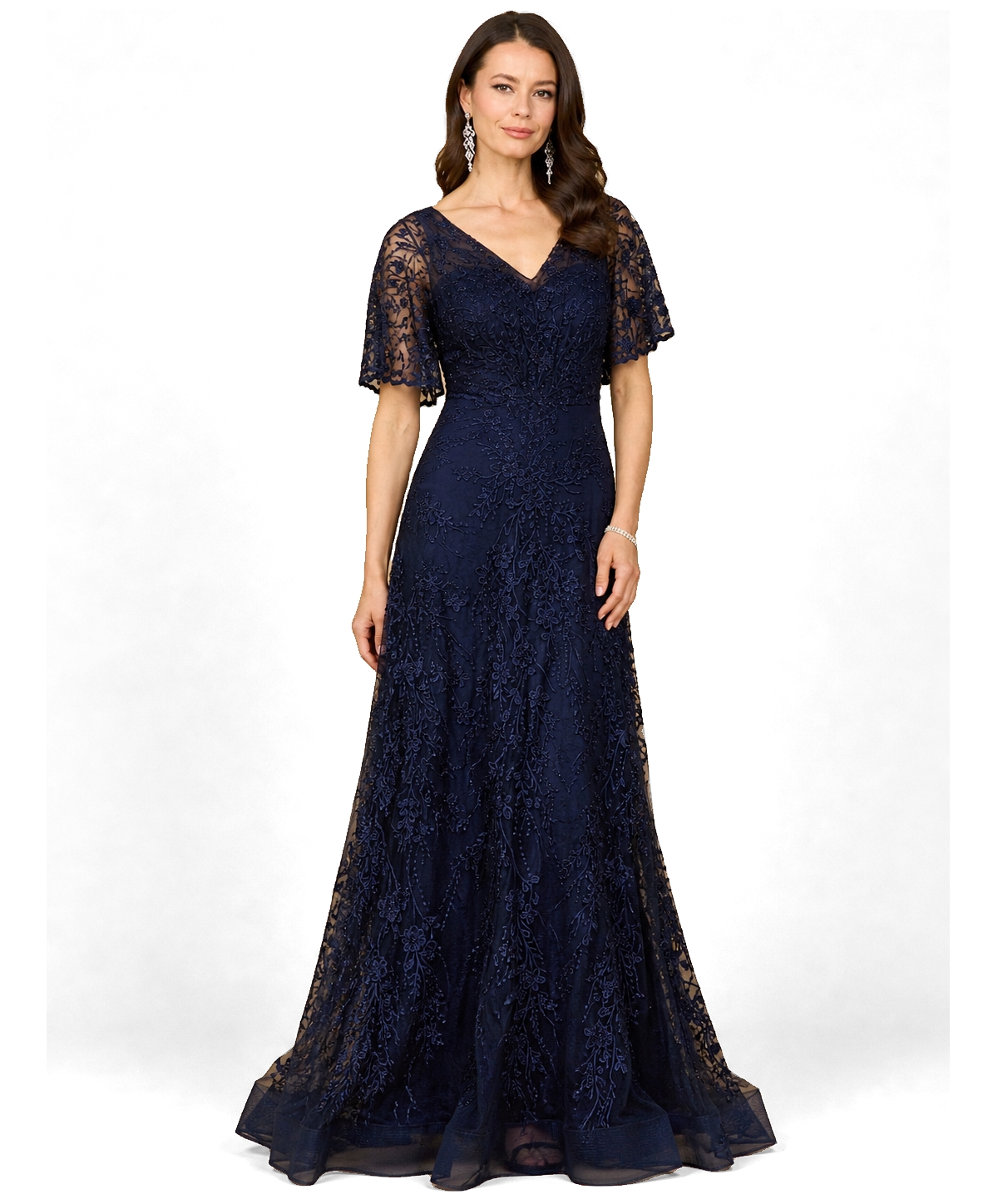 Click here for Lara Womens Elegant Cape Sleeve A-line Gown - Navy prices