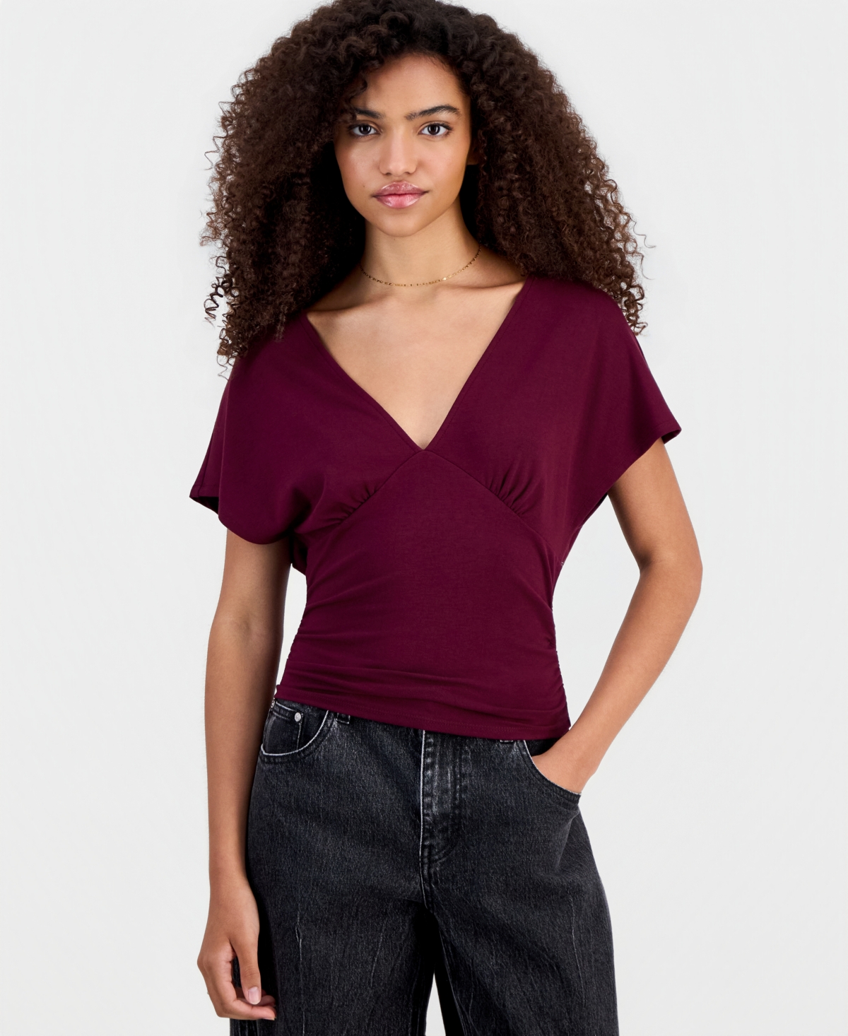 Click here for Madden Girl Juniors Dolman-Sleeve V-Neck Top - Plu... prices