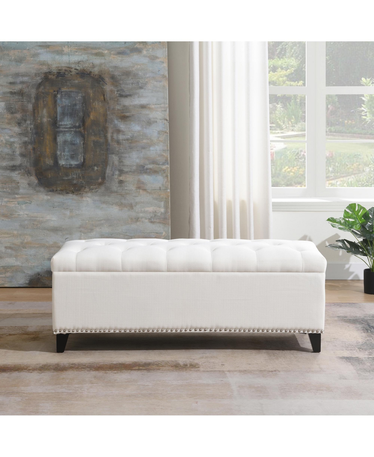 Click here for flynama 47.5 Beige Teddy Fabric Storage Ottoman -... prices