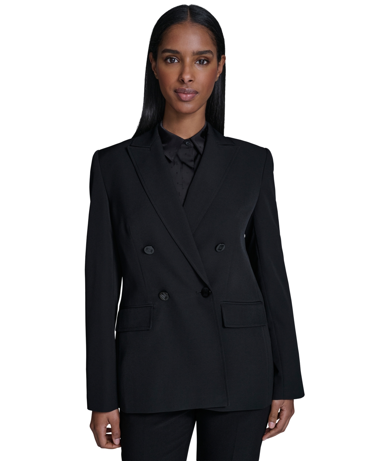 Click here for Karl Lagerfeld Womens Double-Breasted Blazer - Bla... prices