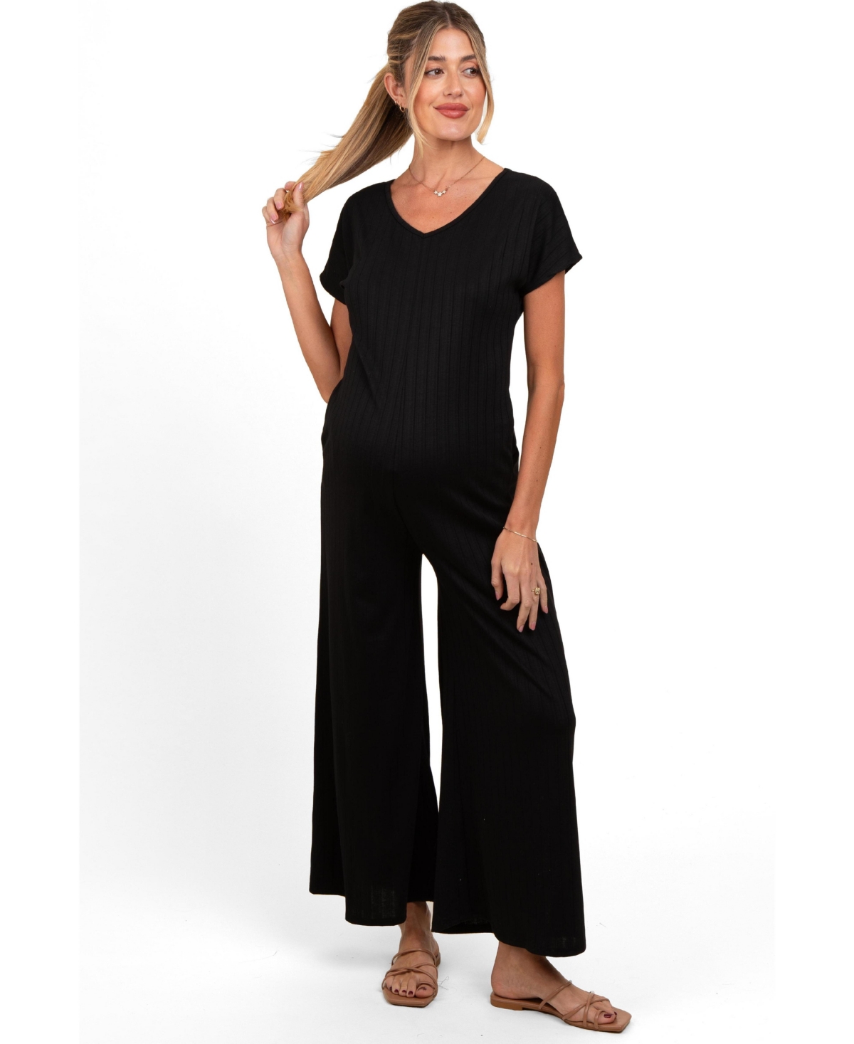Click here for Pinkblush Womens Ribbed Wide Leg Maternity Jumpsui... prices