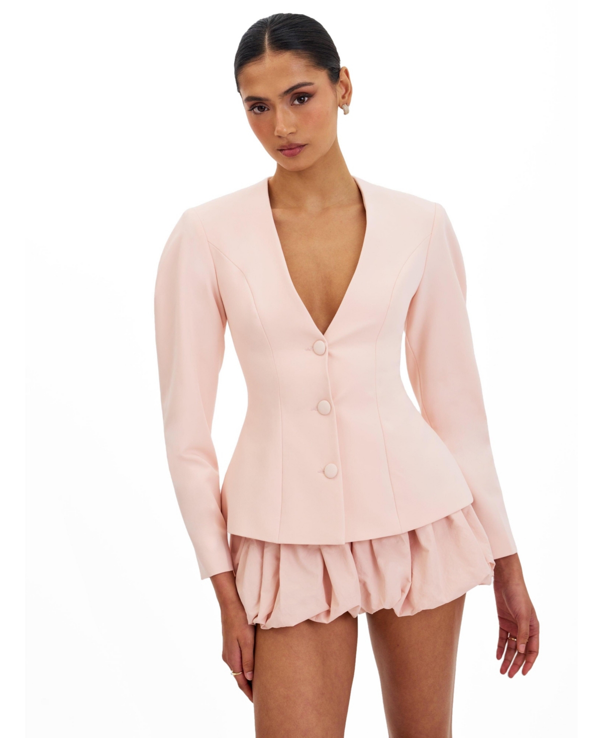 Click here for Miss Circle Womens Savannah Tulip Pink Peplum Blaz... prices