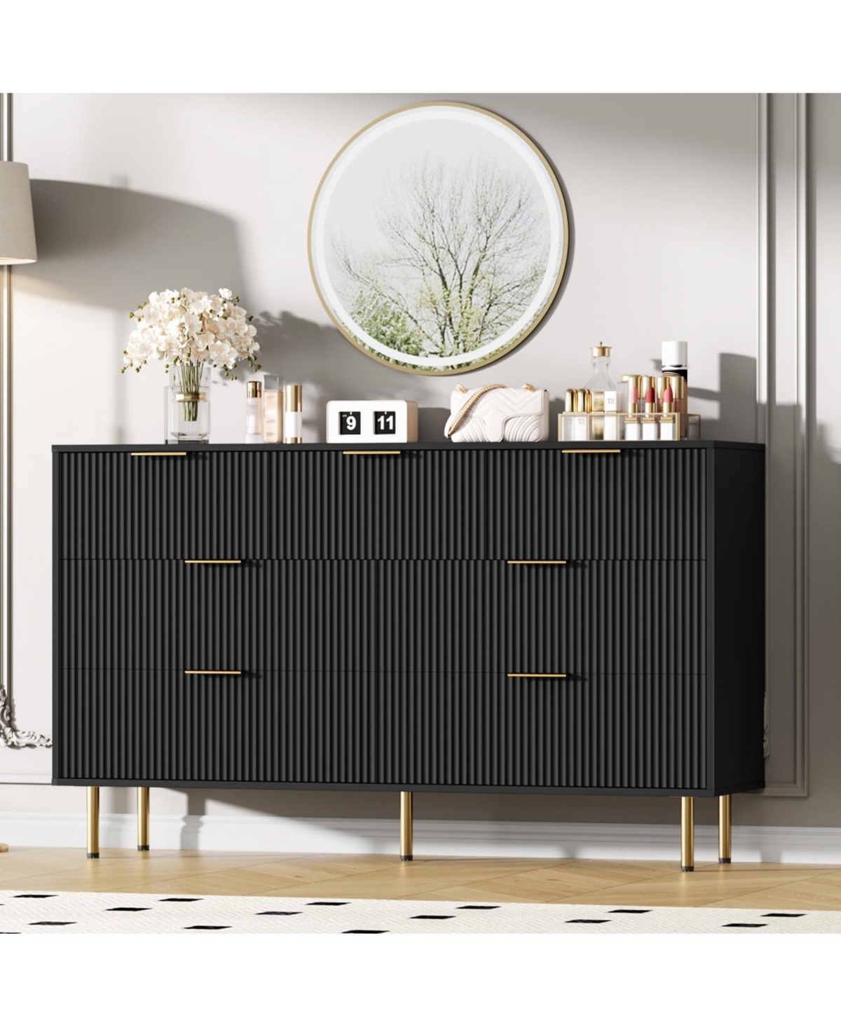 Click here for homfan Modern Fluted 7 Drawer Dresser - Wide Woode... prices
