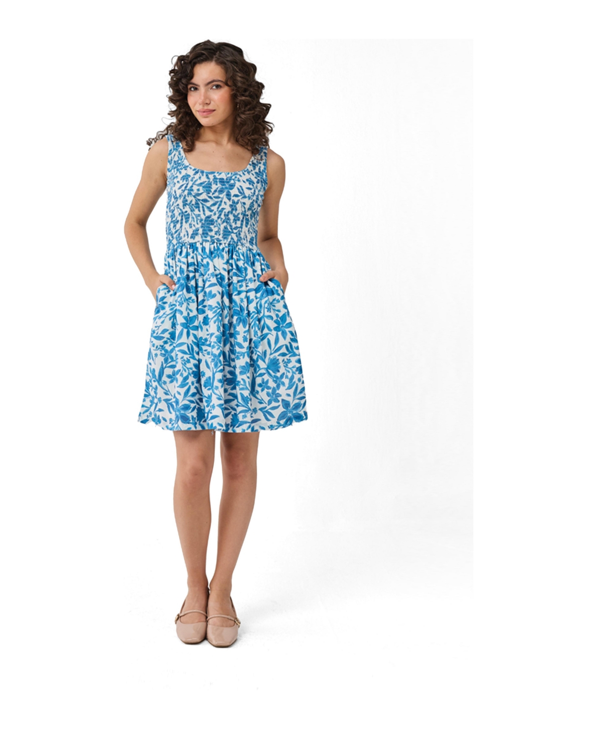 Click here for Reistor Womens Smocked Short Dress - Blue prices