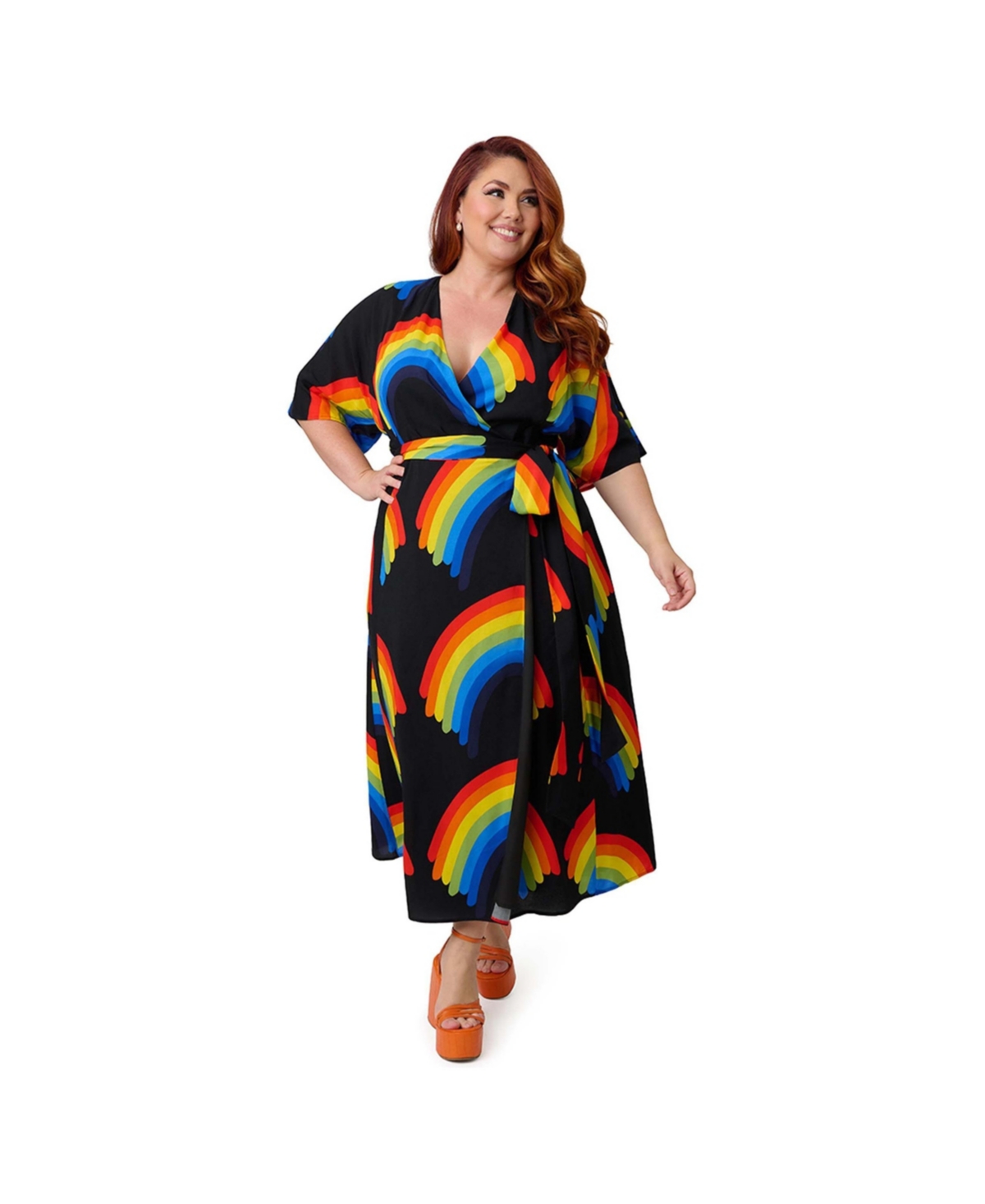 Click here for Unique Vintage Plus Size Tie Wrap Surplice Midi Dr... prices