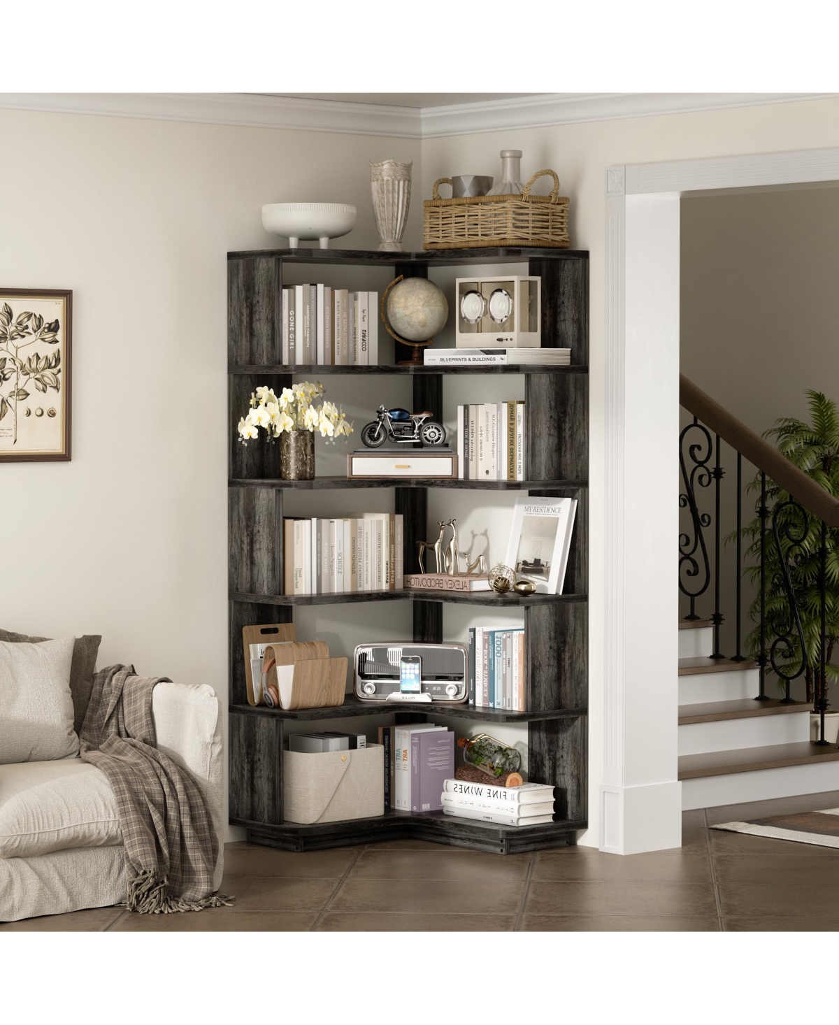 Click here for Aheaplus 5-Tier Corner Bookshelf  Space-saving Boo... prices