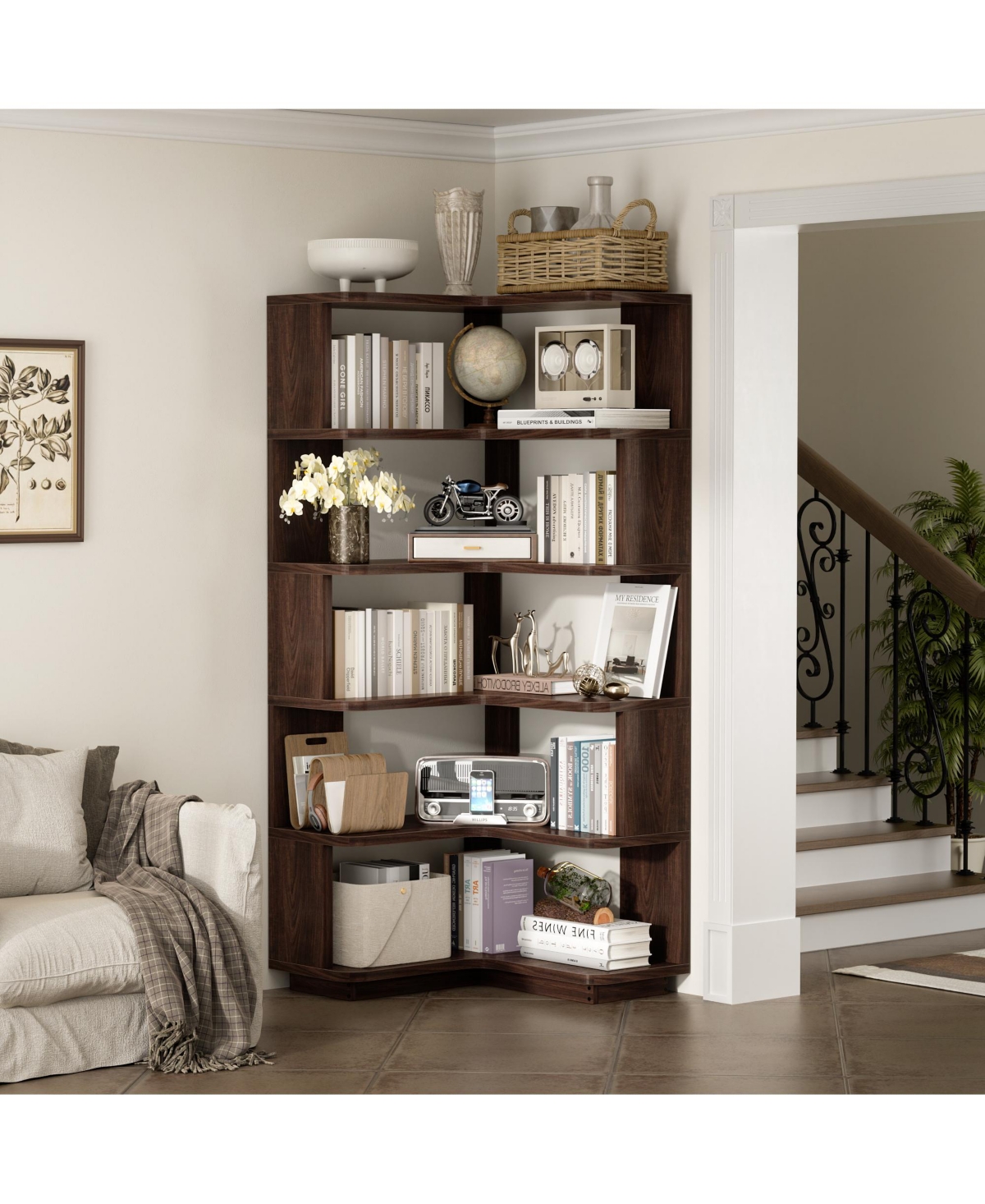 Click here for Aheaplus 5-Tier Corner Bookshelf  Space-saving Boo... prices
