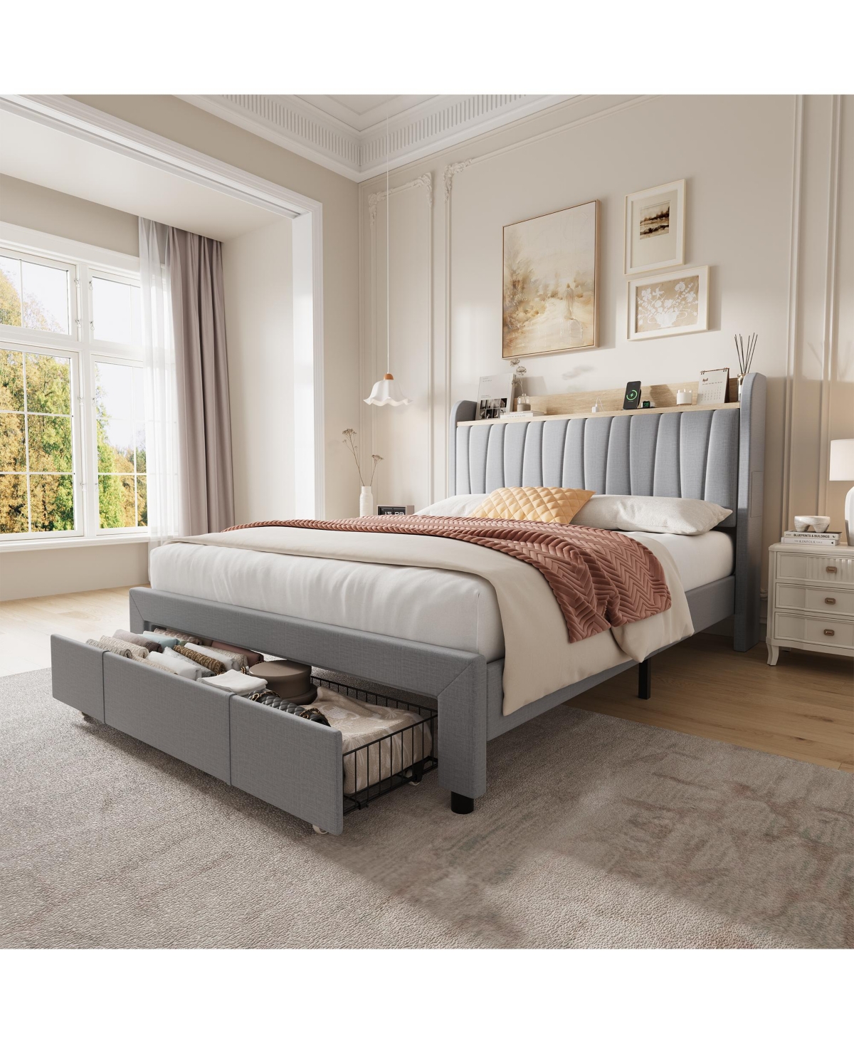 Click here for homfan Upholstered Bed Frame with Storage Headboar... prices