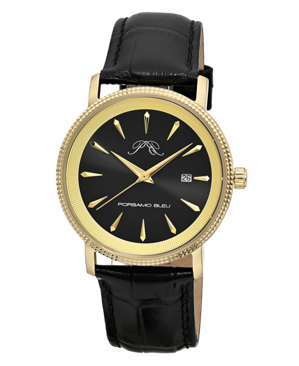 Click here for Porsamo Bleu Mens Veritas 2 Round Black Genuine Le... prices