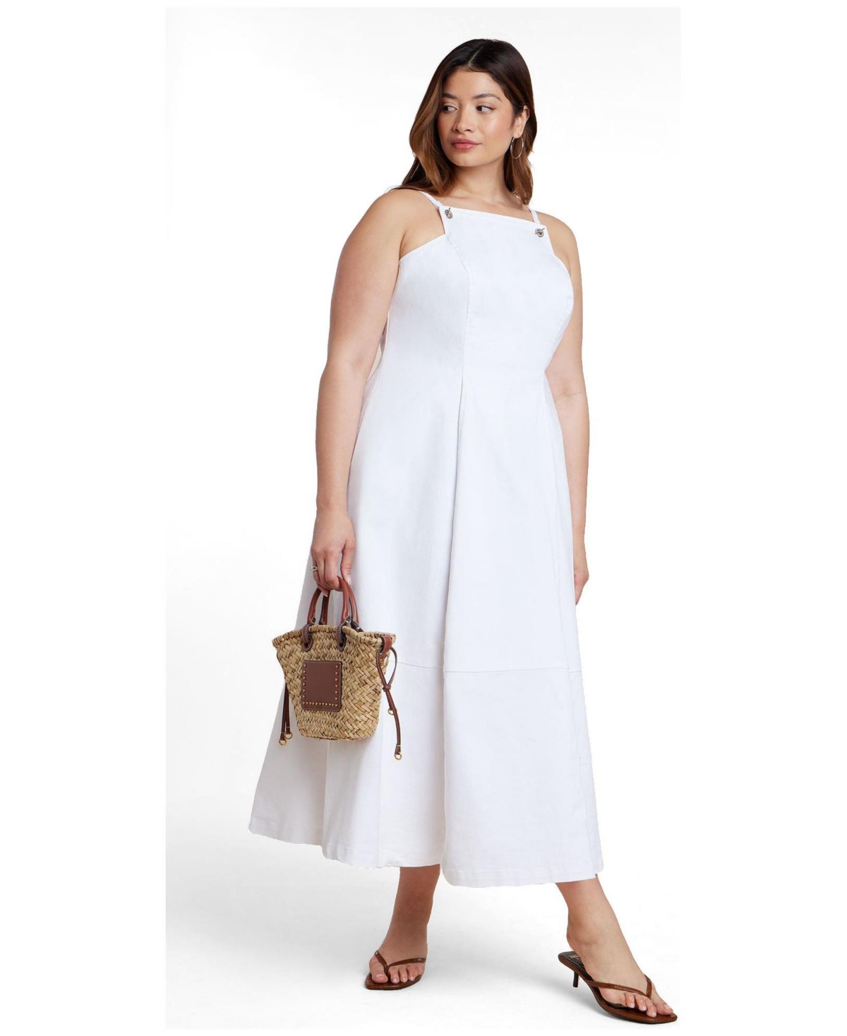 Click here for Eloquii Plus Size A-Line Denim Midi Dress - White prices