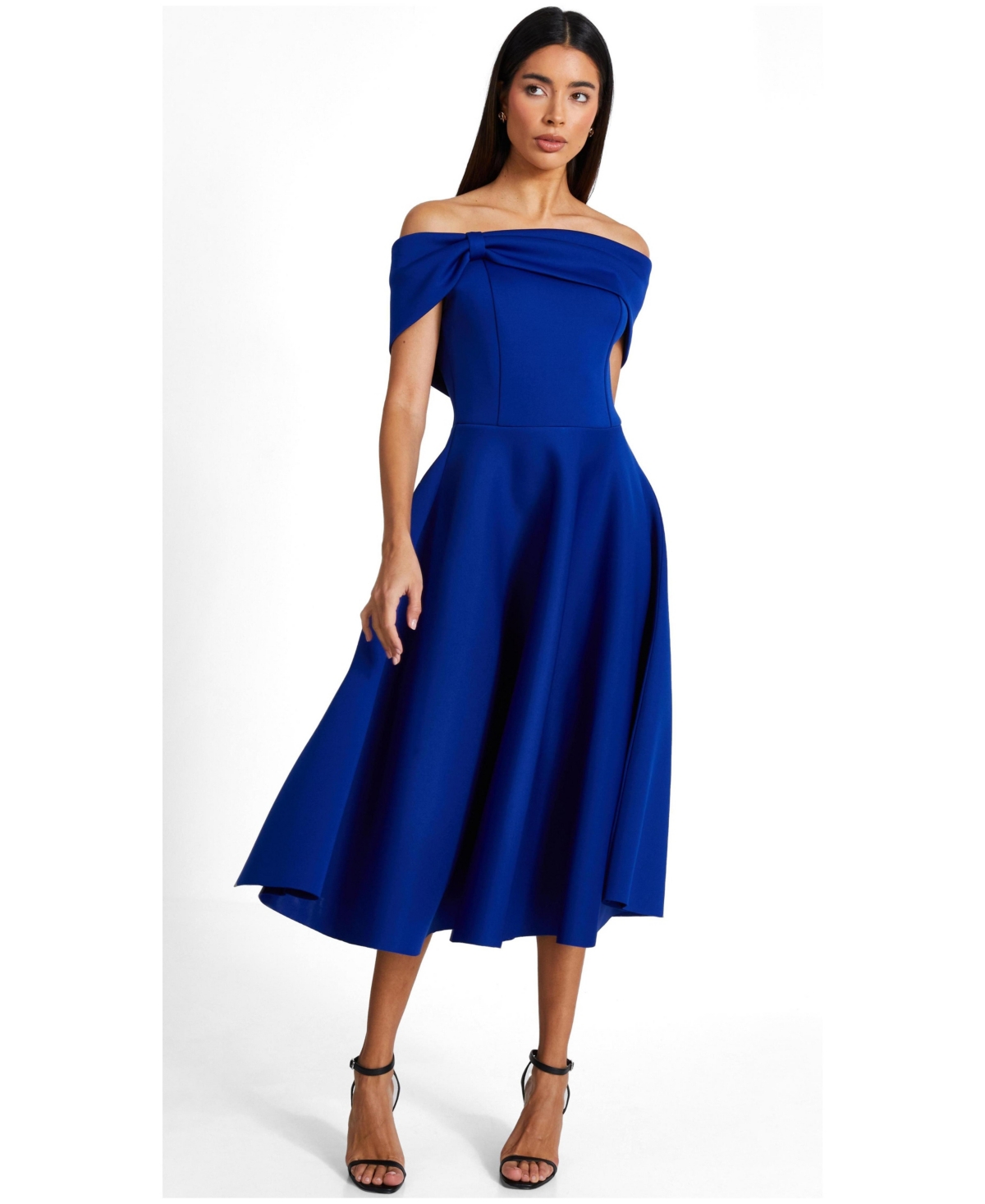 Click here for Quiz Womens Bardot Bow Skater Midi Dress - Royal b... prices