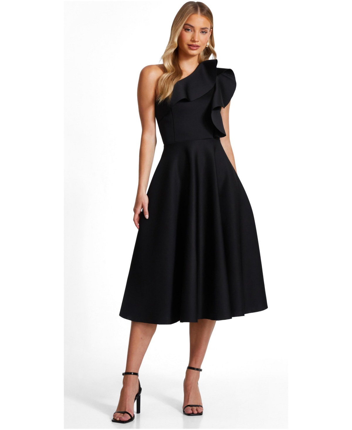 Click here for Quiz Womens One Shoulder Frill Skater Dress - Blac... prices