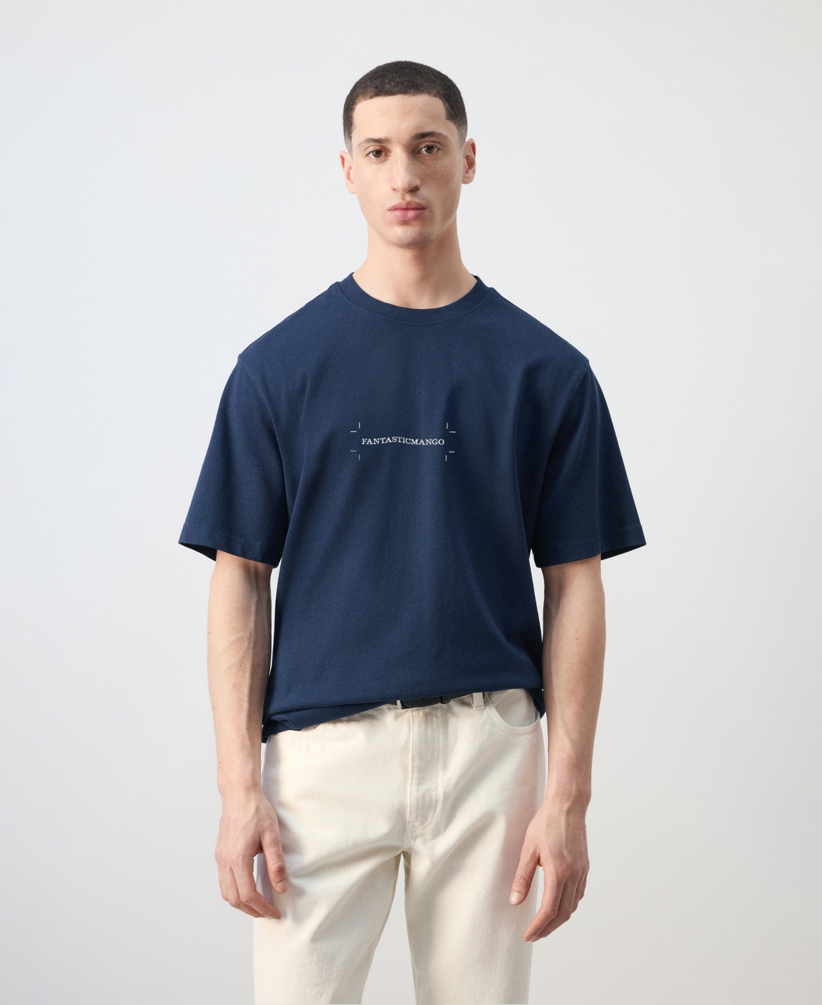 Click here for Mango Mens Cotton Printed T-Shirt - Ink Blue prices