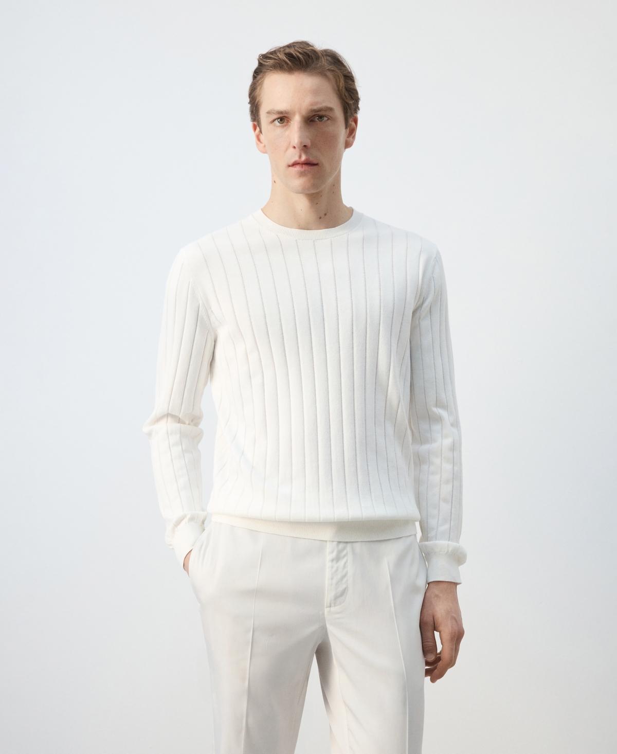 Click here for Mango Mens Cotton Fine-Knit Sweater - Off White prices