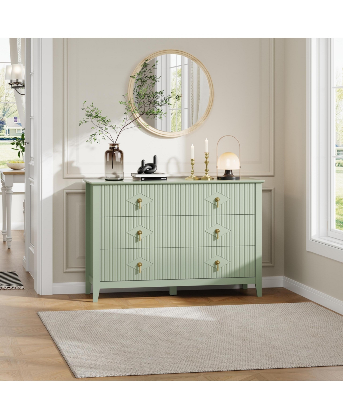 Click here for homfan Fluted 6-Drawer Dresser Chest with Metal Ha... prices