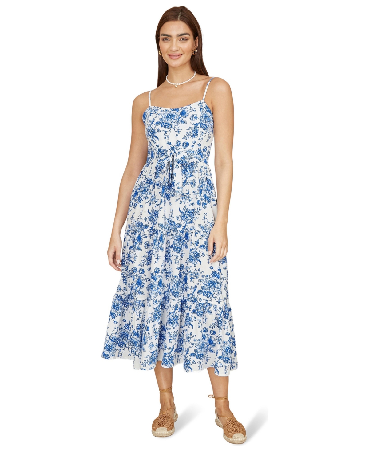 Click here for Yumi Womens Floral Strappy Tie Front Midi Dress -... prices