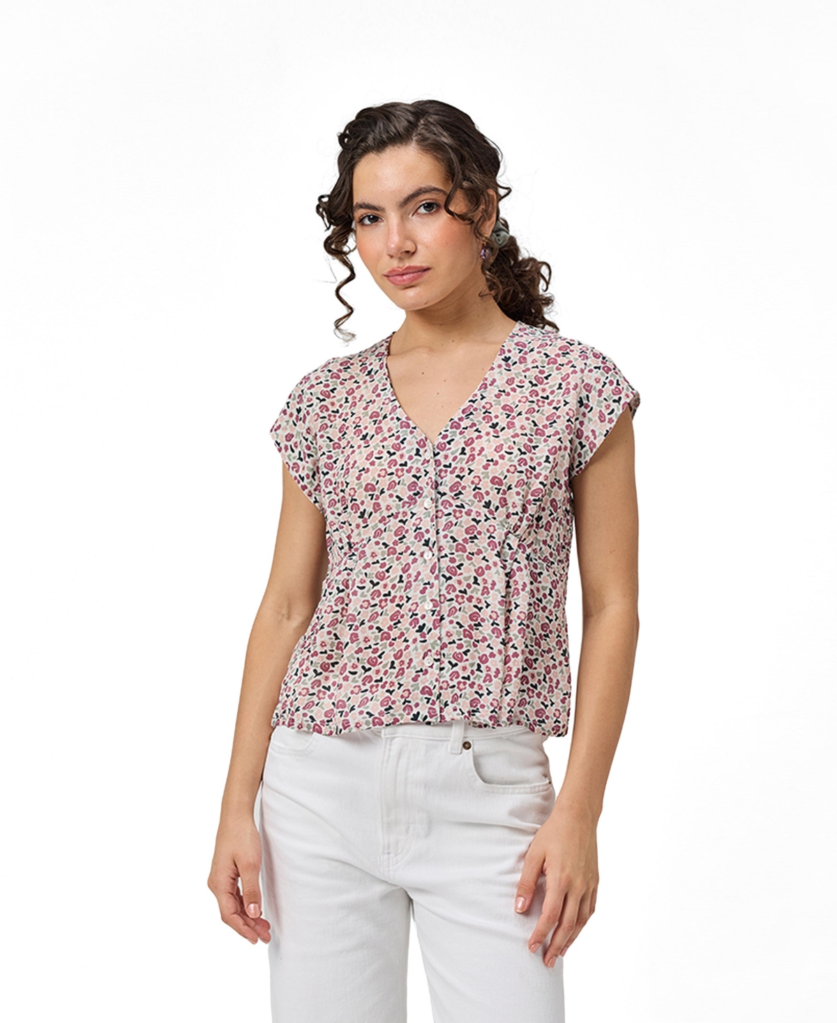 Click here for Reistor Womens Deep V Neck Top in Blue Florals - R... prices