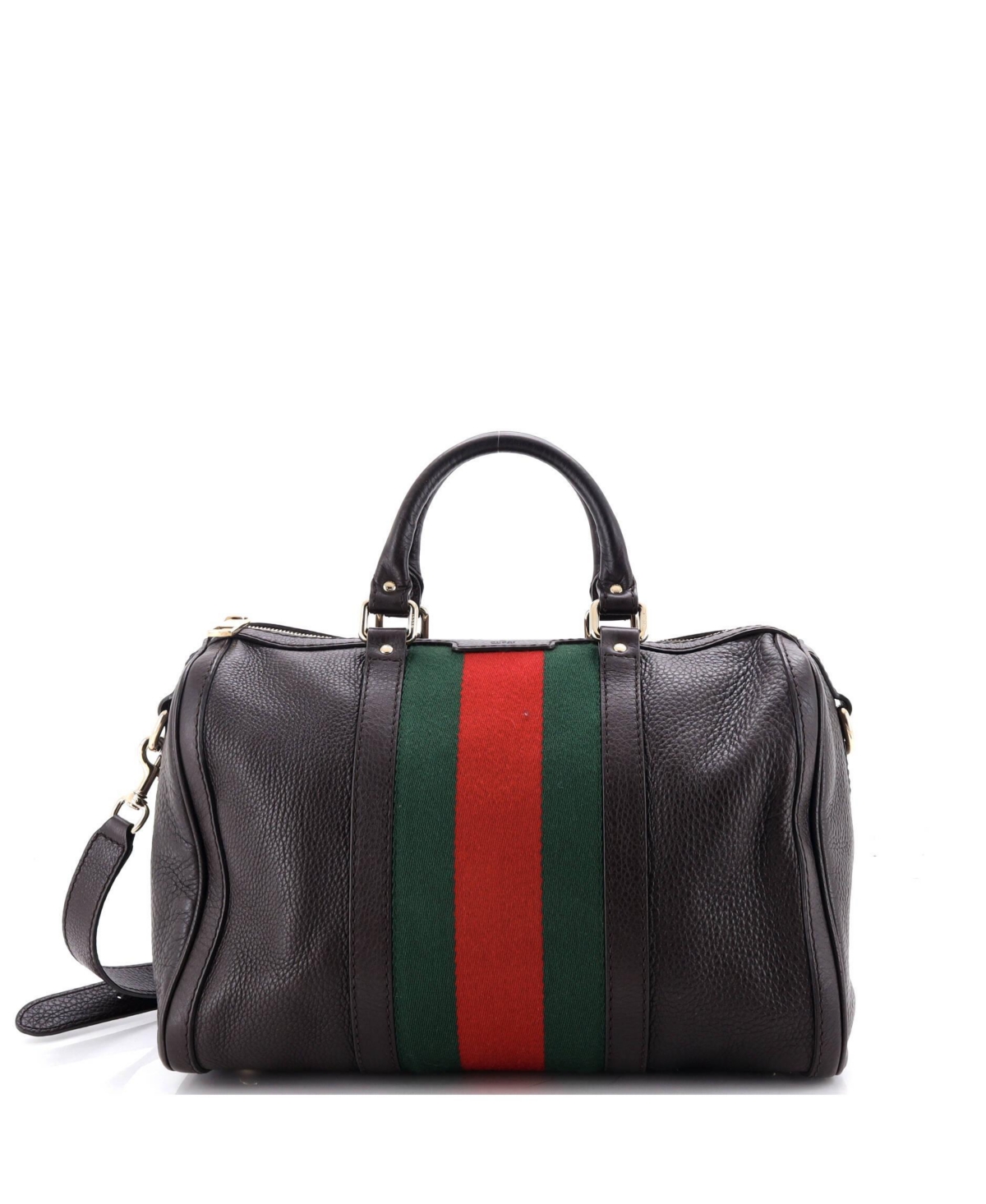 Click here for Pre-Owned Gucci Medium Vintage Web Boston Bag Leat... prices